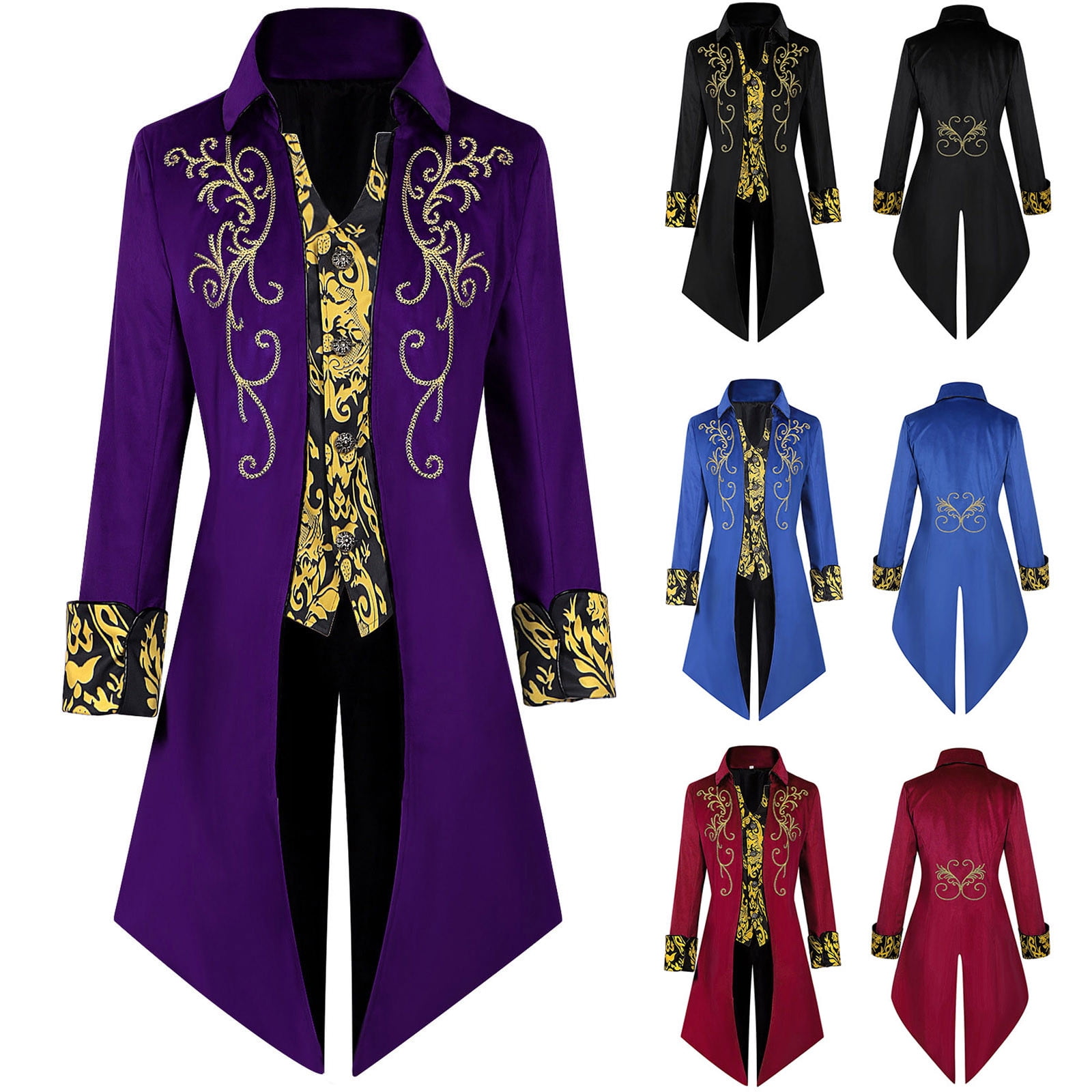 Yteetum Men's Steampunk Vintage Tailcoat Jacket Medium Length Tailcoat ...