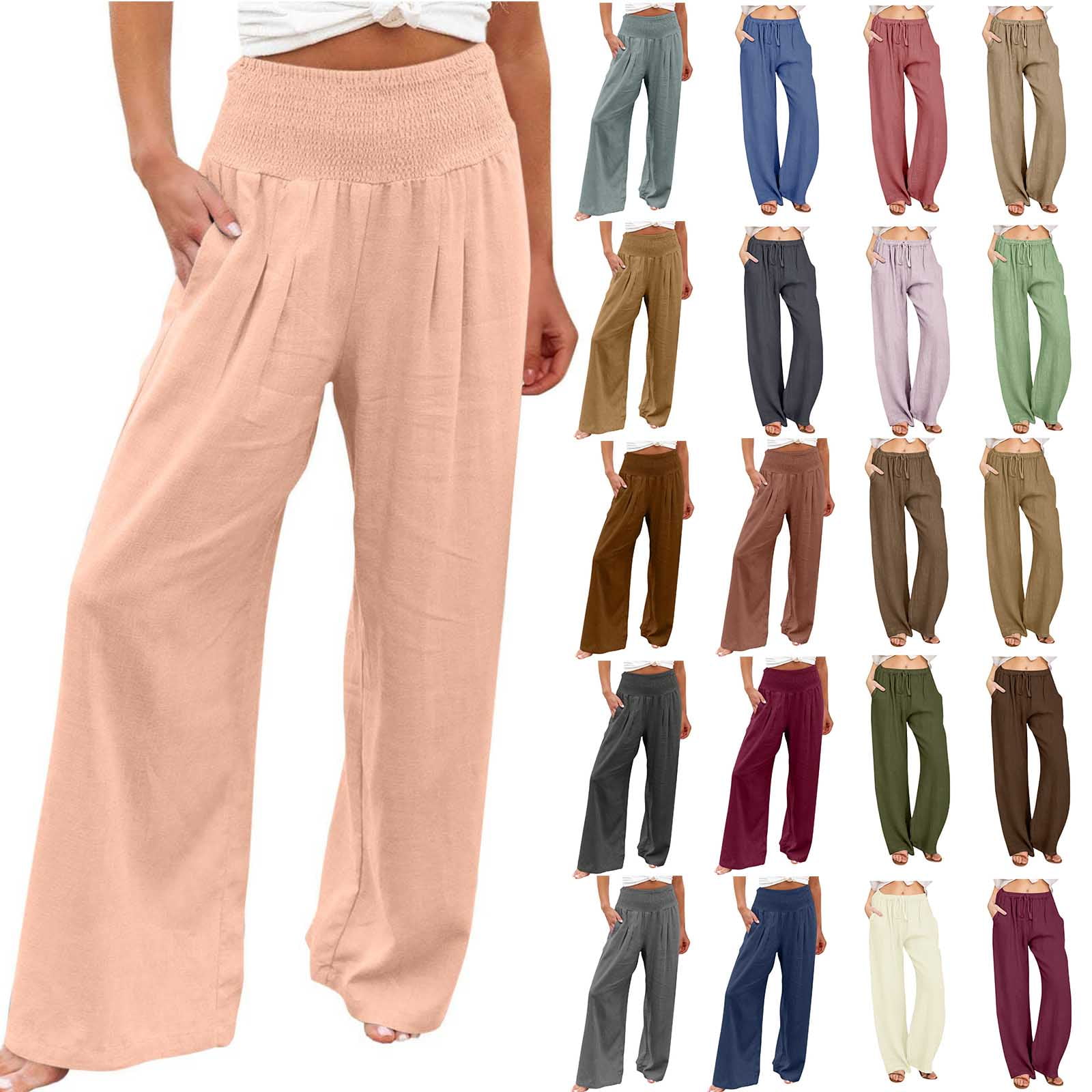 Yteetum Wide Leg Pants for Women Cotton Drawstring Pants Womens Wide ...