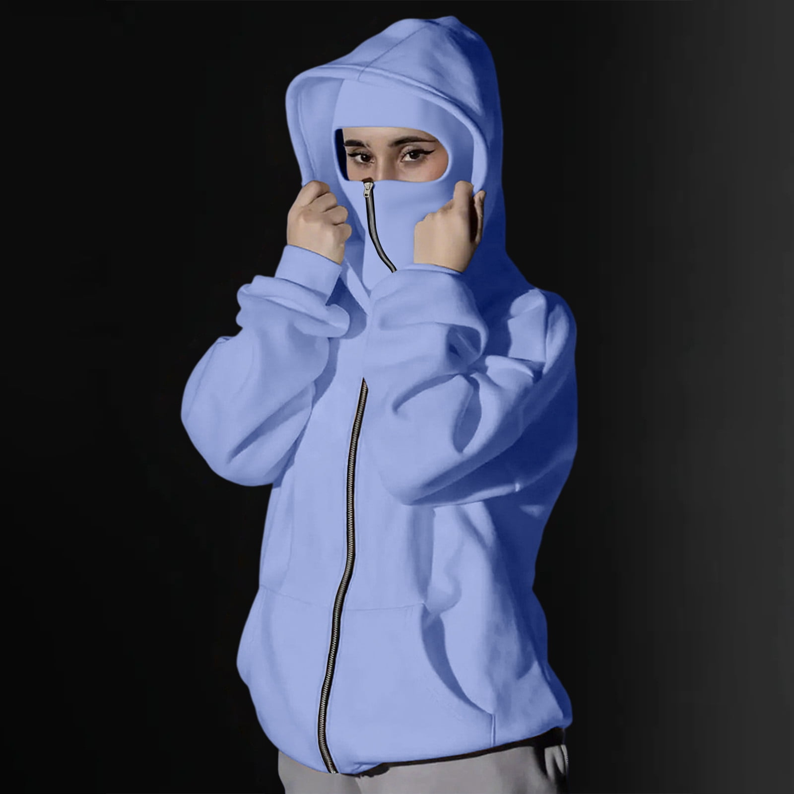 Yteetum Women's Balaclava Hoodies with Mask, Oversize Zip Up Hoodies ...