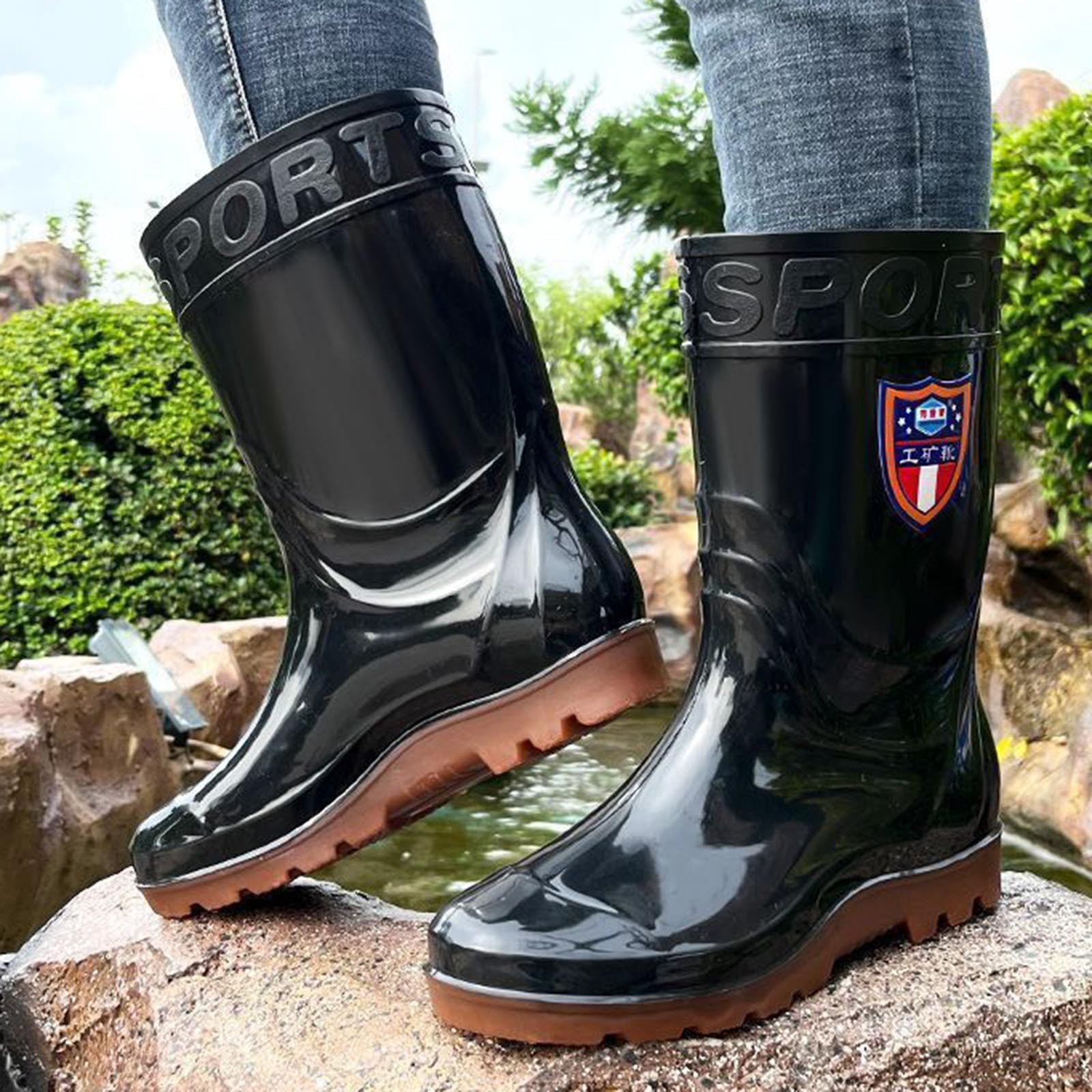 Ytobaz Waterproof Boots for Men Glossy Rain Boots Mid Calf Rubber Shoes ...