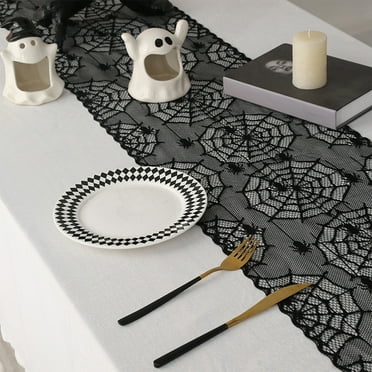 WeowiYief Festives Spiderweb Tablecloth Black Lace Spider Party Table ...