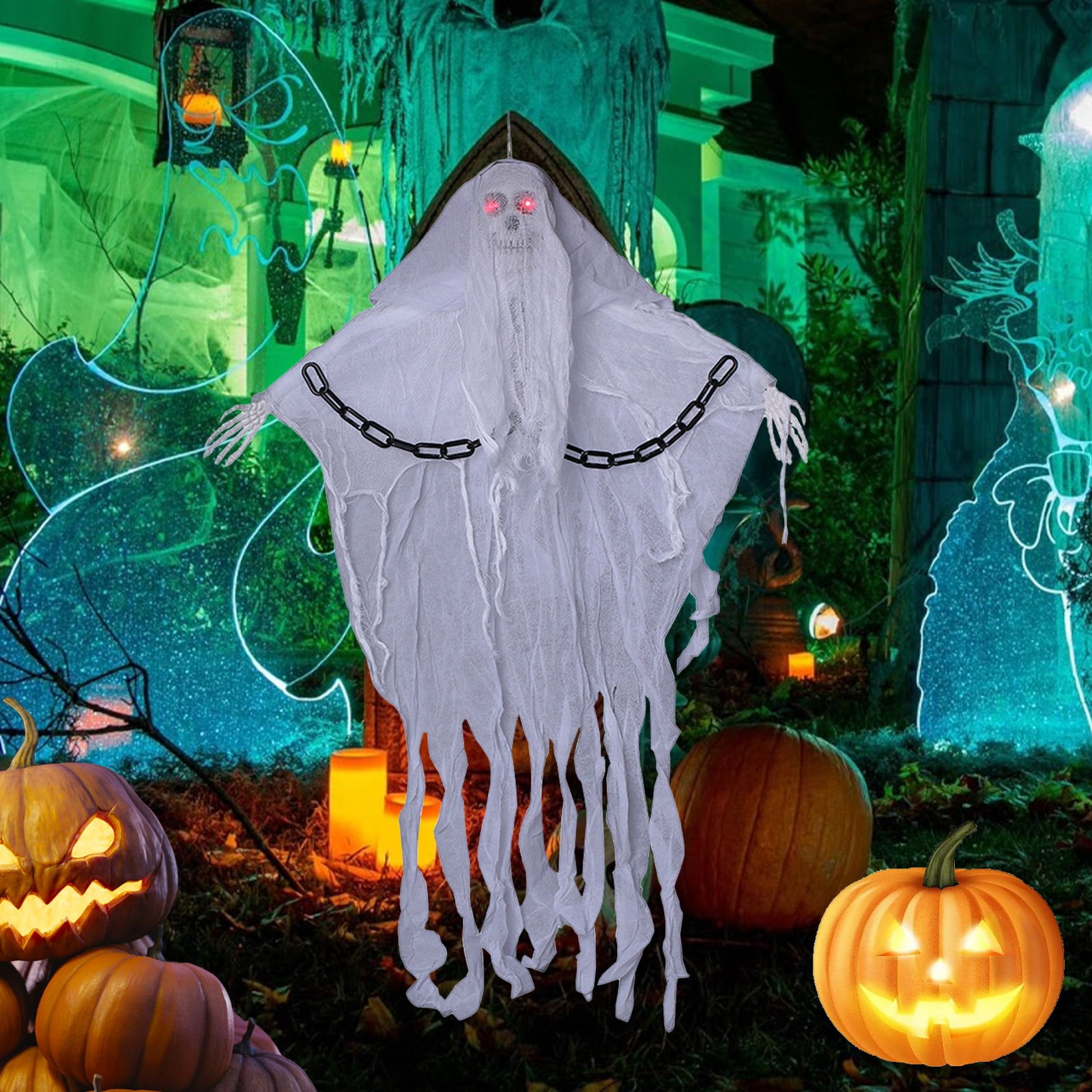 Coollooc Halloween Electric Voice Control Chain Ghost Props, Skeleton ...