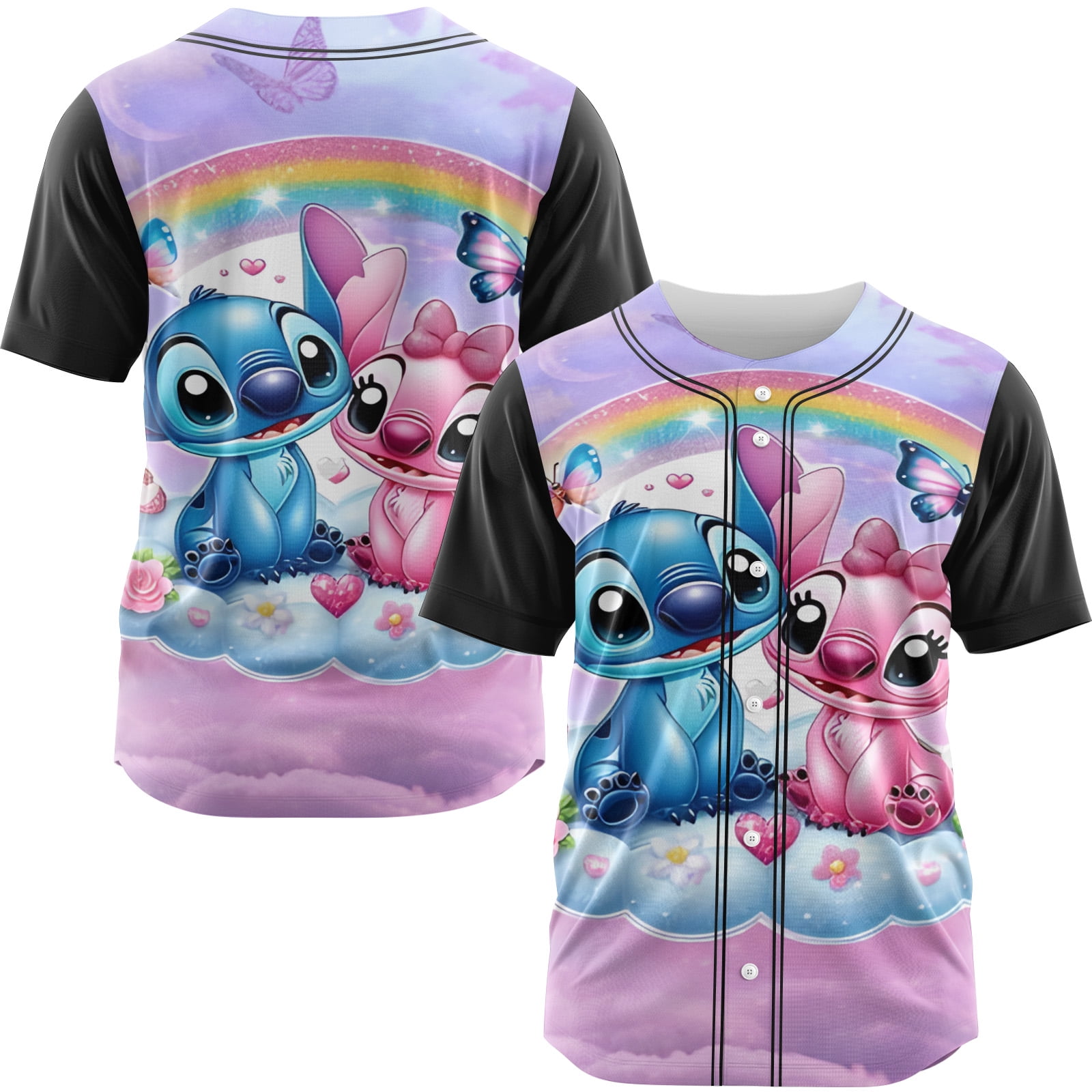 Ytuhloe Stitch-Baseball Jersey Short Sleeve Button Down Shirt Cartoon ...