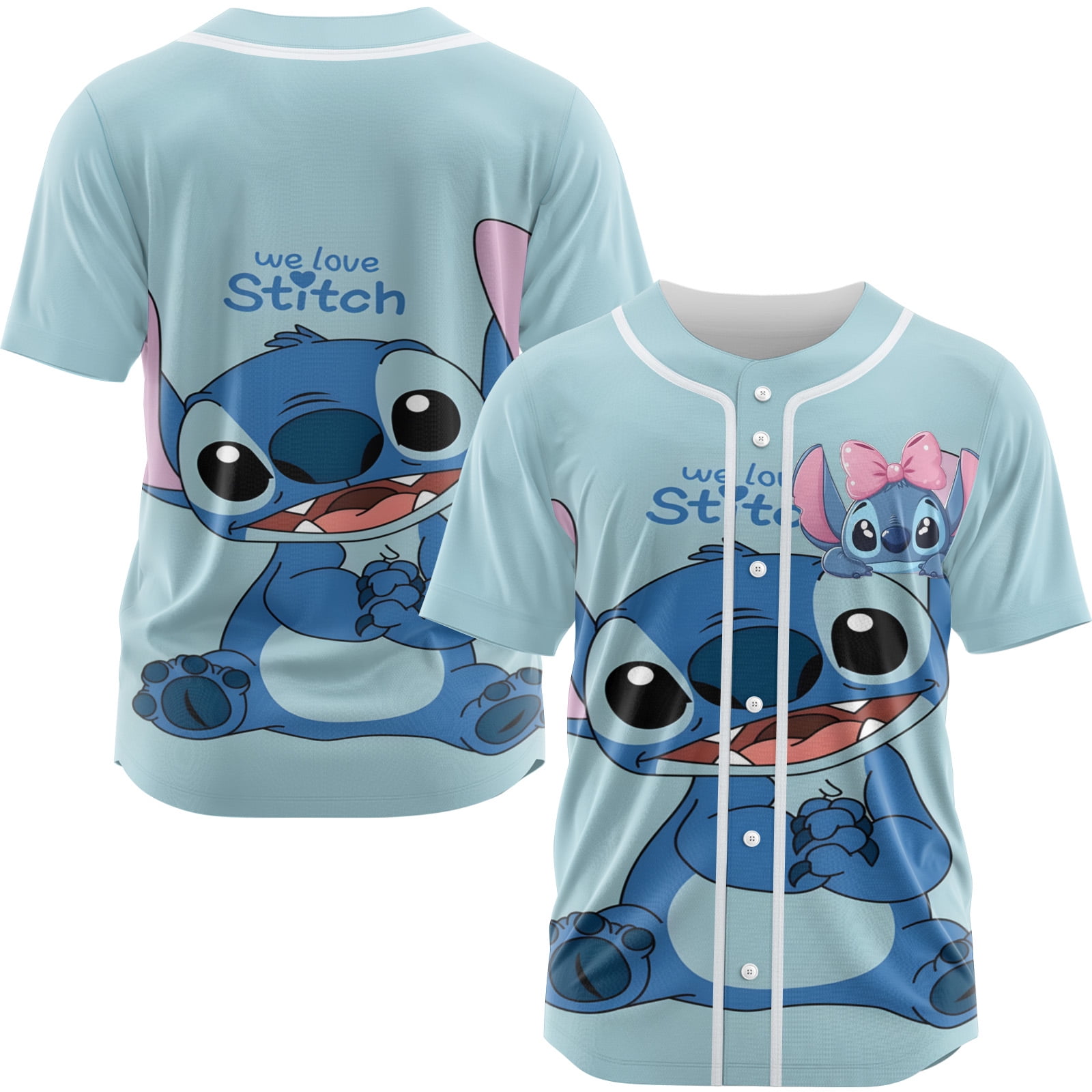 Ytuhloe-stitch Baseball Jersey Short Sleeve Button Down Shirt Cartoon ...