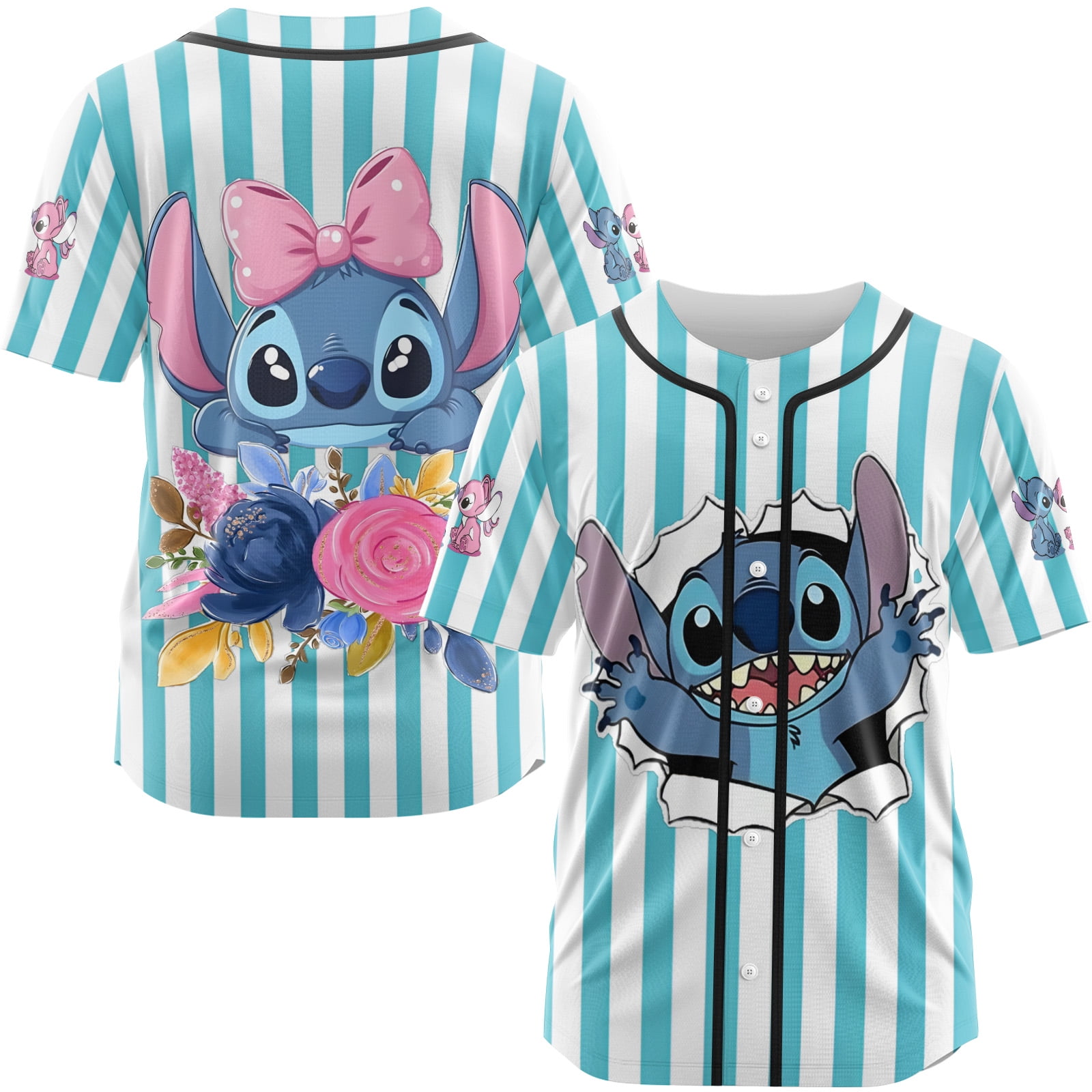 Ytuhloe-stitch Baseball Jersey Short Sleeve Button Down Shirt Cartoon ...