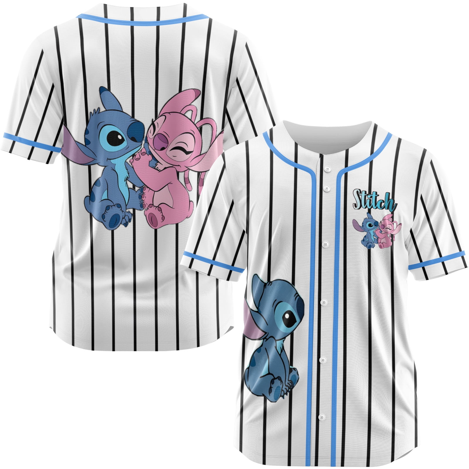 Ytuhloe-stitch Baseball Jersey Short Sleeve Button Down Shirt Cartoon ...