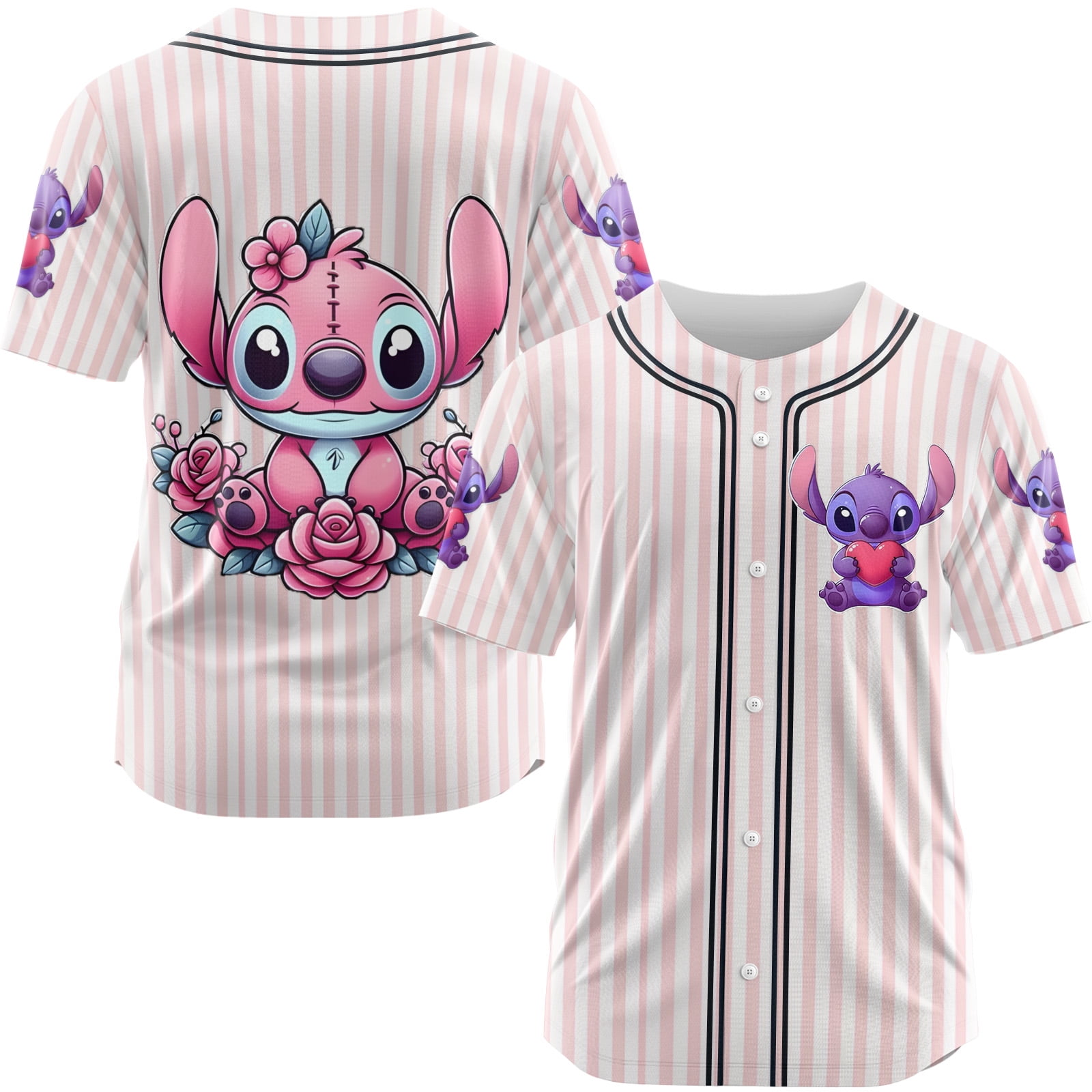 Ytuhloe-stitch Baseball Jersey Short Sleeve Button Down Shirt Cartoon ...