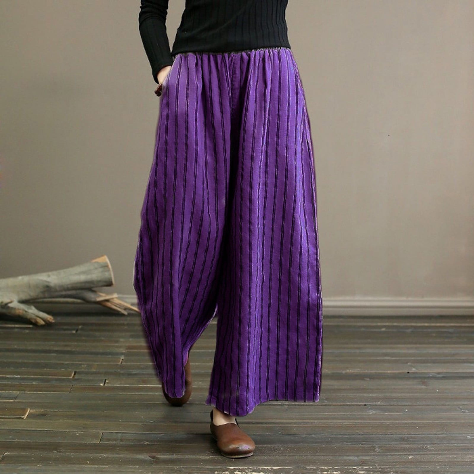 Yu Cheng Womens Loose Wide Leg Casual Elastic Waist Cotton And Linen