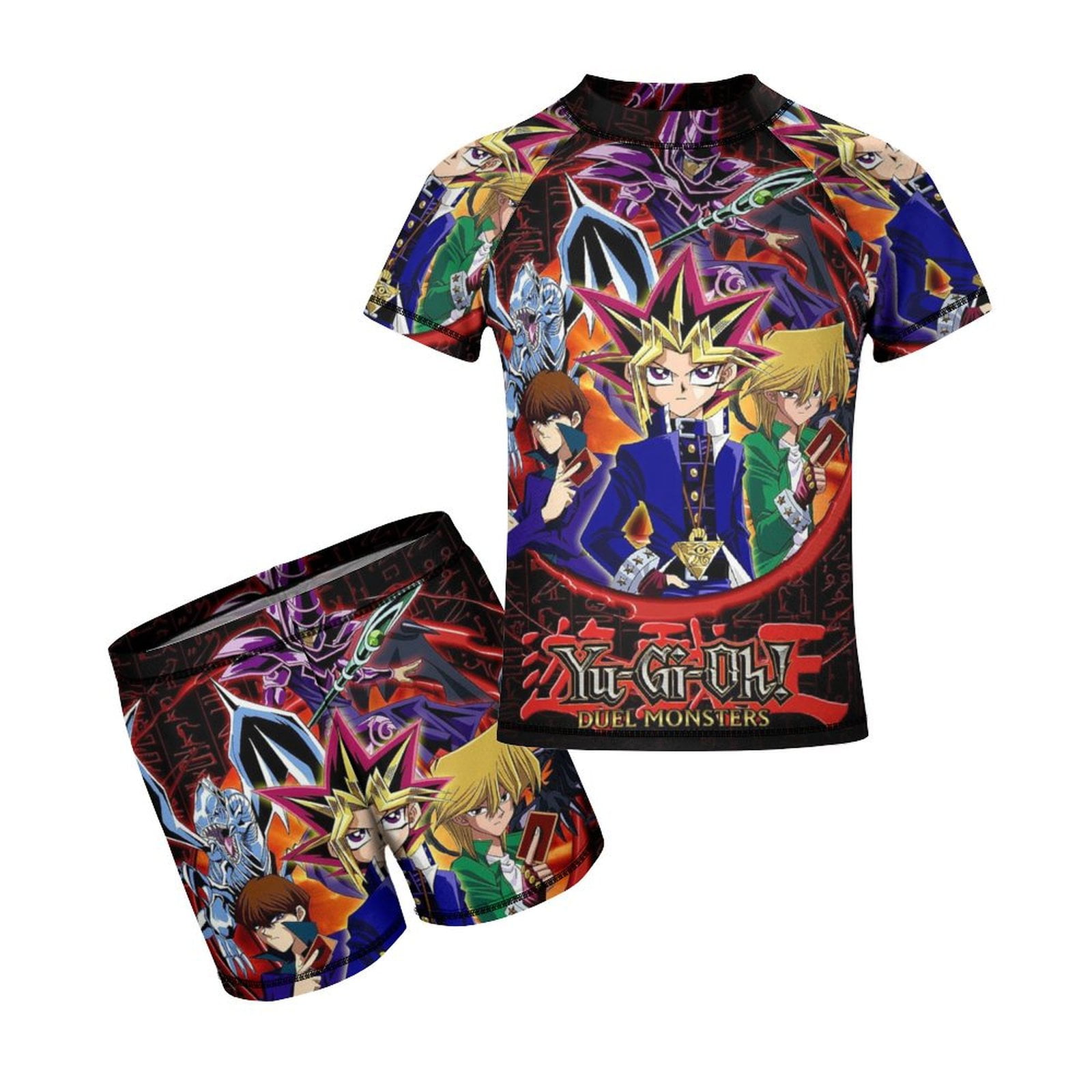 Yu-Gi-Oh Boys 2-Piece Swimsuit Set, Short Sleeve Rash Guard & Swim ...