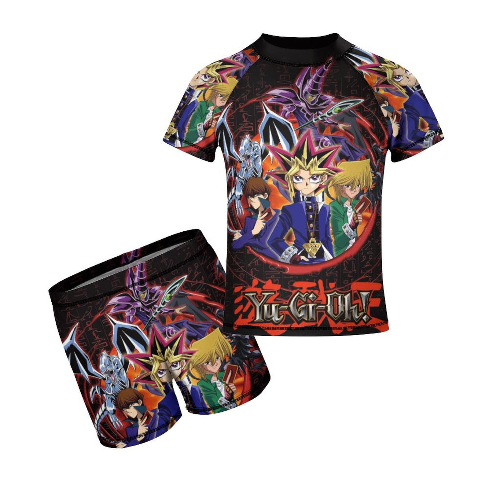 Yu-Gi-Oh Boys 2-Piece Swimsuit Set, Short Sleeve Rash Guard & Swim ...