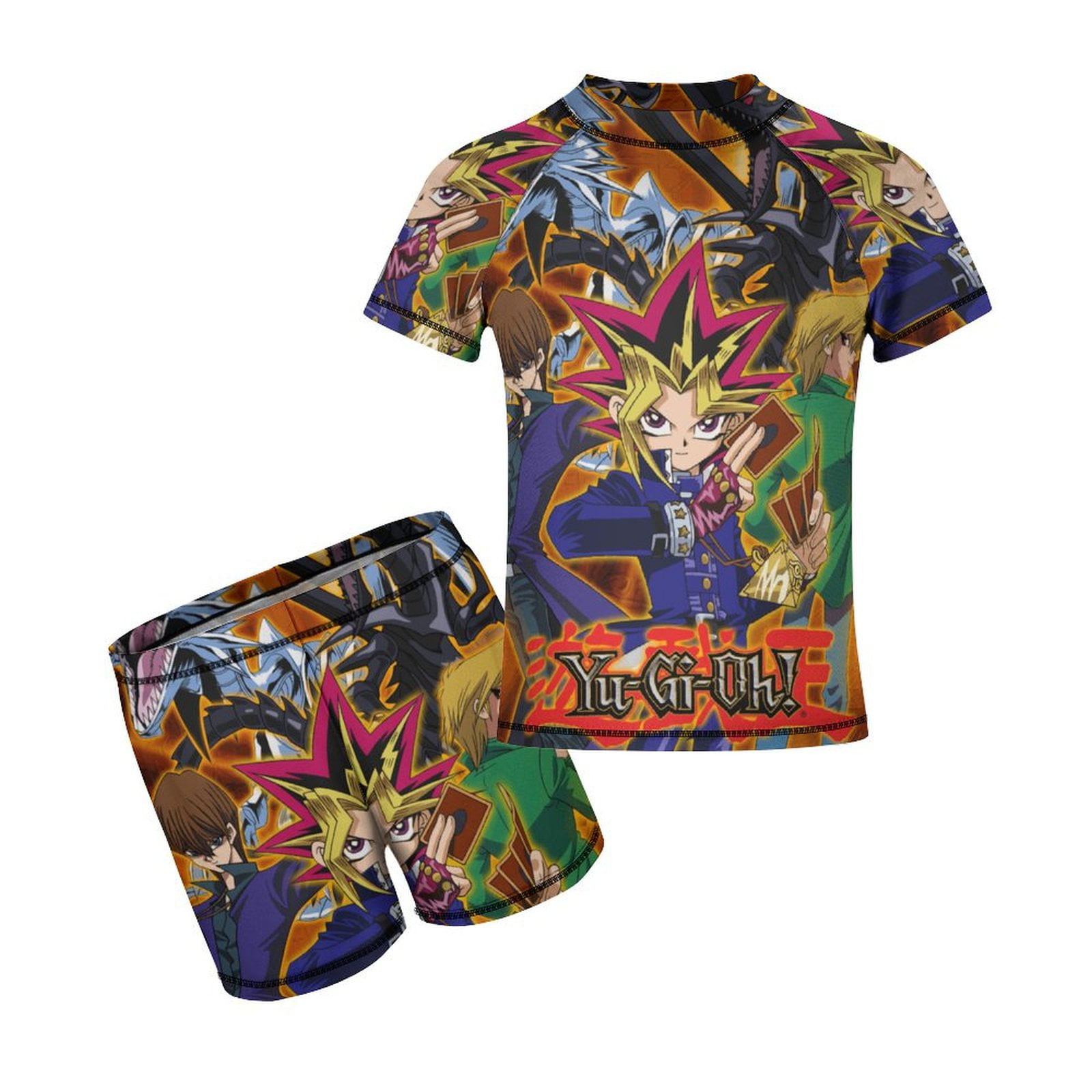Yu-Gi-Oh Boys 2-Piece Swimsuit Set, Short Sleeve Rash Guard & Swim ...