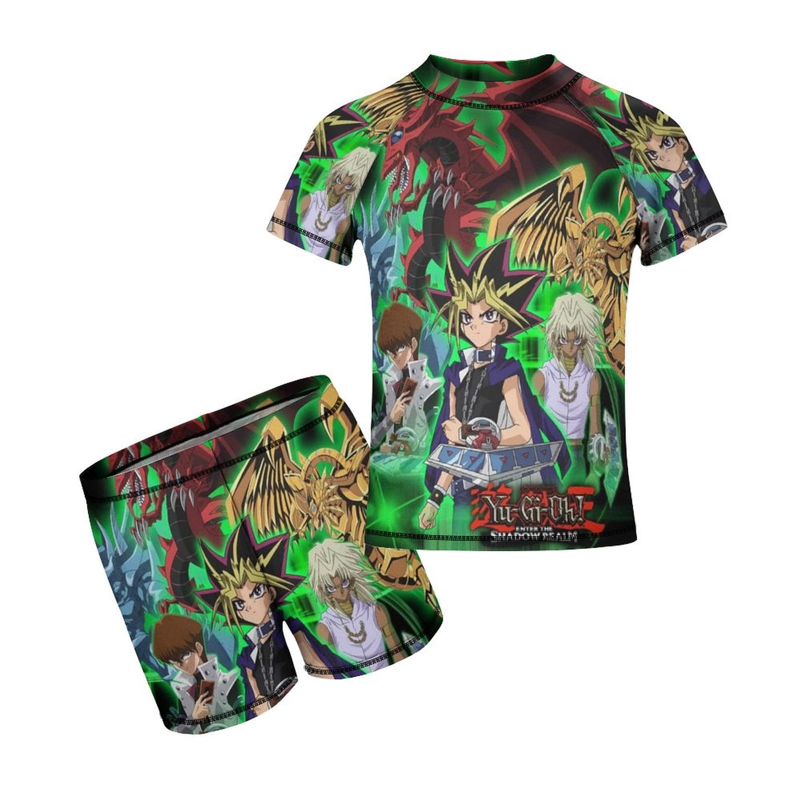 Yu-Gi-Oh Boys 2-Piece Swimsuit Set, Short Sleeve Rash Guard & Swim ...