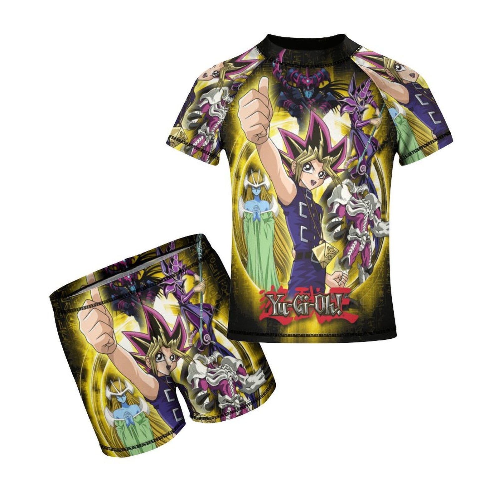 Yu-Gi-Oh Boys 2-Piece Swimsuit Set, Short Sleeve Rash Guard & Swim ...