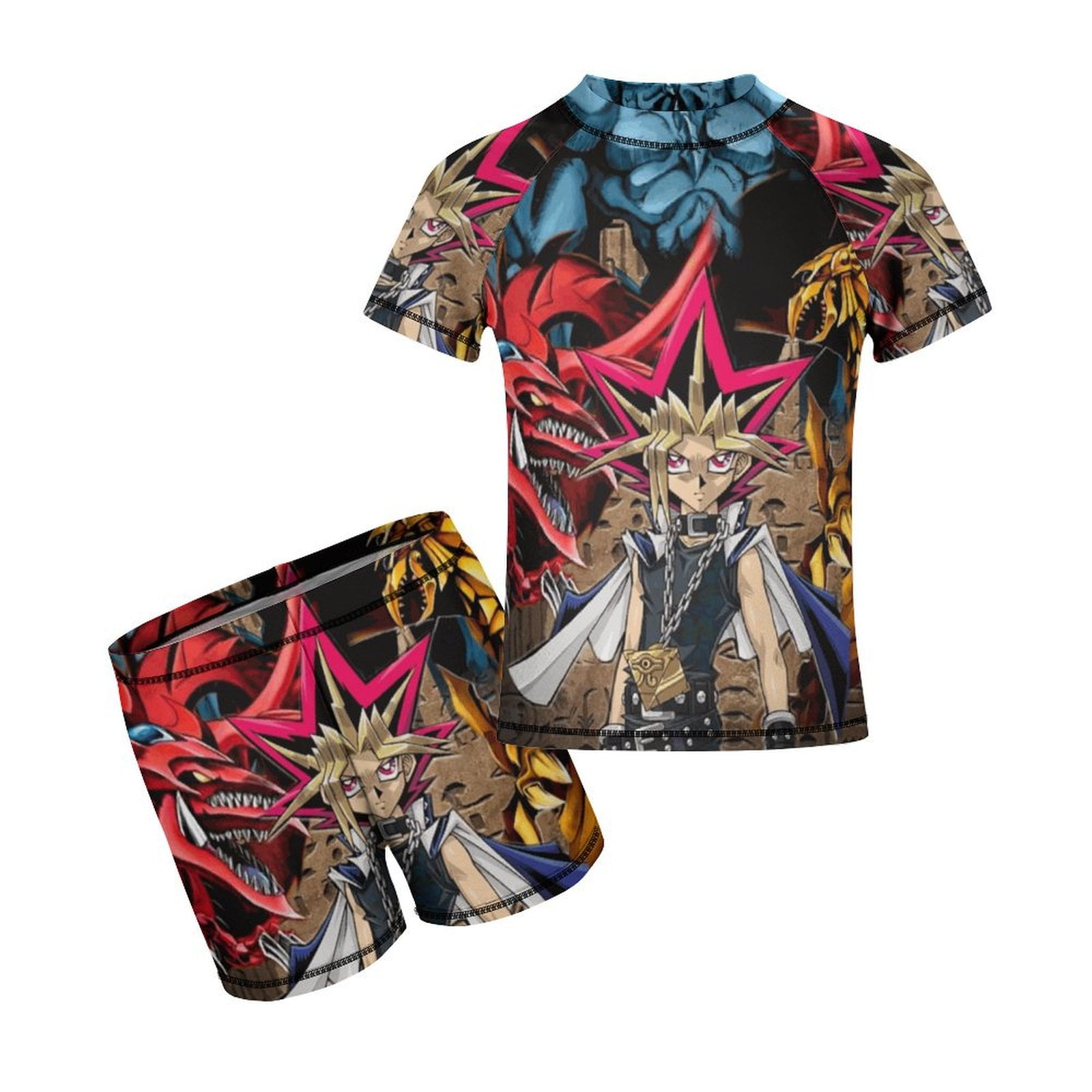 Yu-Gi-Oh Boys 2-Piece Swimsuit Set, Short Sleeve Rash Guard & Swim ...