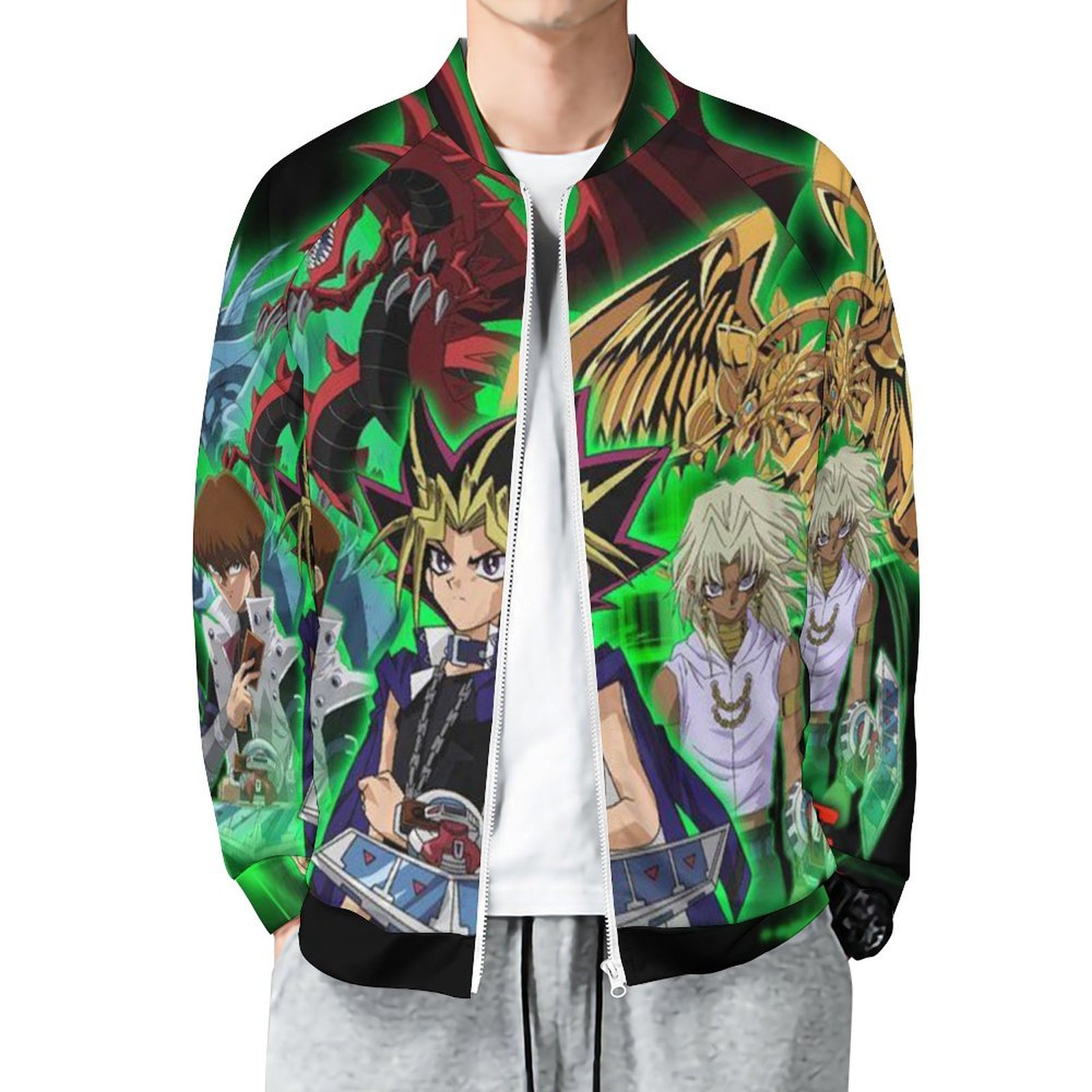 Yu-Gi-Oh Cards Fashion Jacket Mens Windbreaker Coat Lightweight Zipper ...