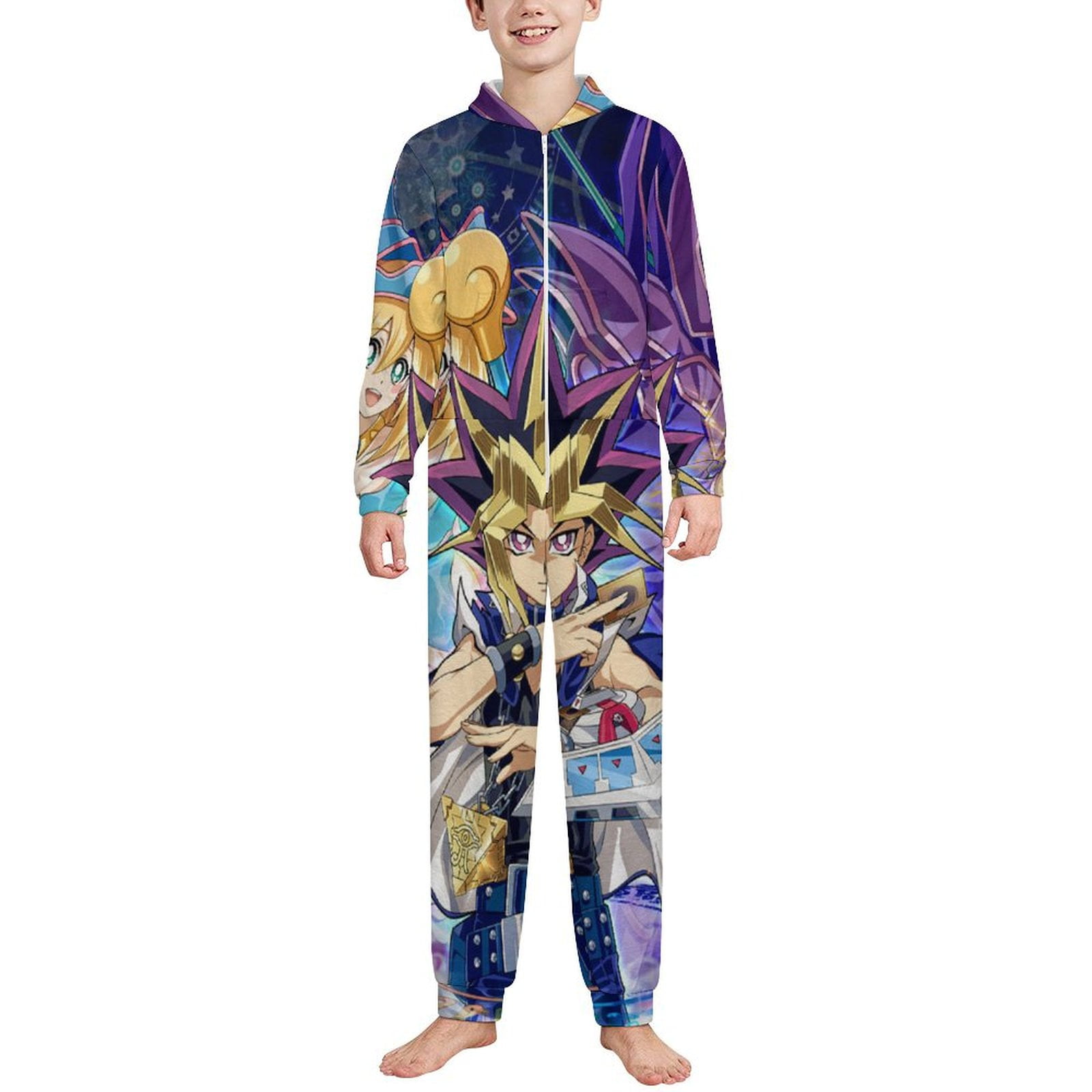 Yu-Gi-Oh Kids Hooded Union Suit One Piece Pajama Outfit Boys Girls PJs ...