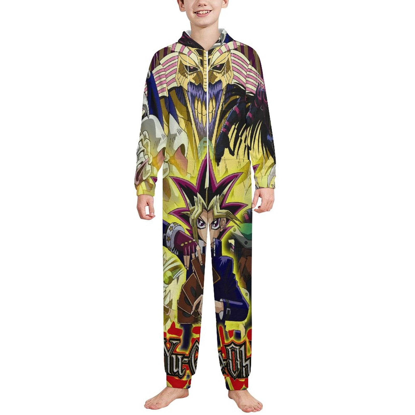 Yu-Gi-Oh Kids Hooded Union Suit One Piece Pajama Outfit Boys Girls PJs ...