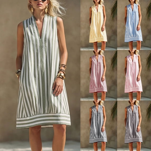 YuXingFu Cotton Dresses for Women Casual Mid-Length Crew Neck Plus Size ...