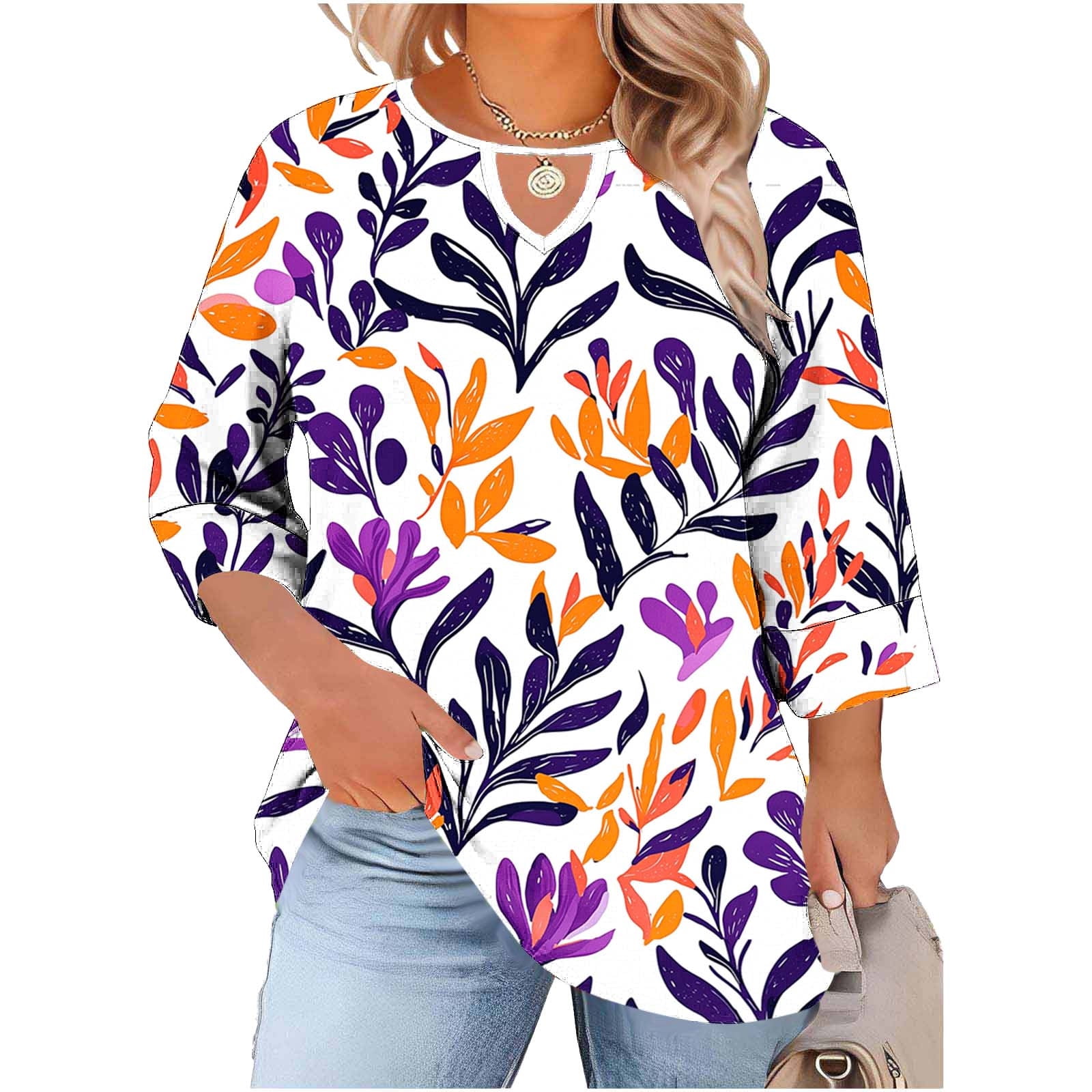 YuXingFu Summer Tops for Teens Cute Summer Shirts 3/4 Sleeve Crew Neck ...