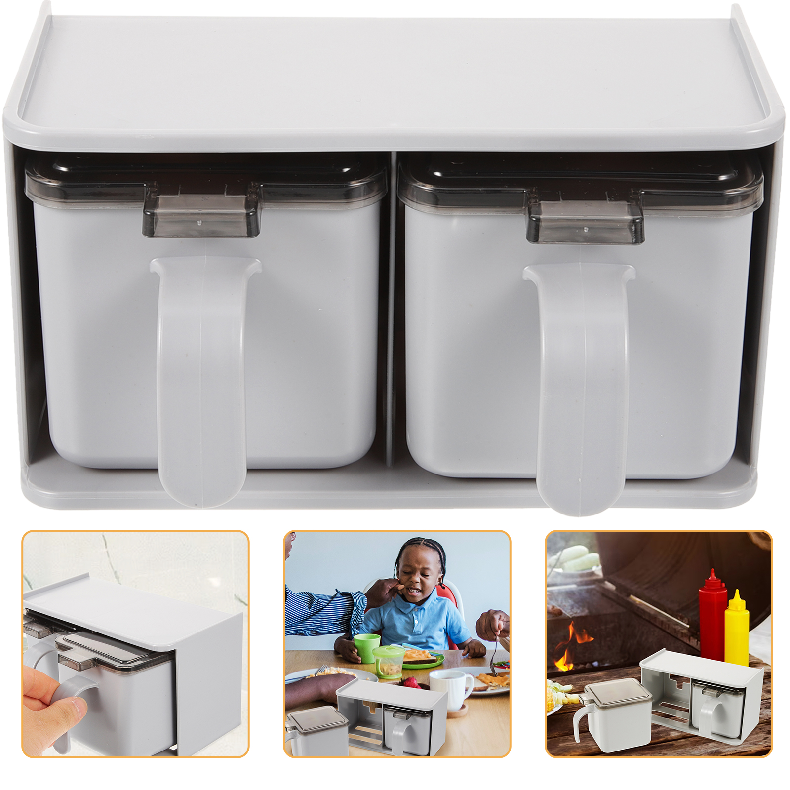 YuYiSan 1 set of Compartments Seasoning Box With Lid Seasoning Storage ...