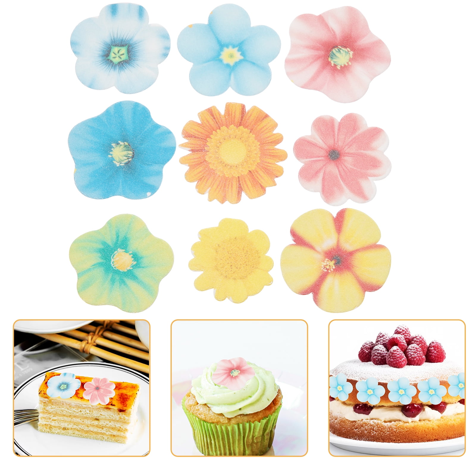YuYiSan 80Pcs Flowers Cupcake Decor Cake Rice Paper Decors Edible ...