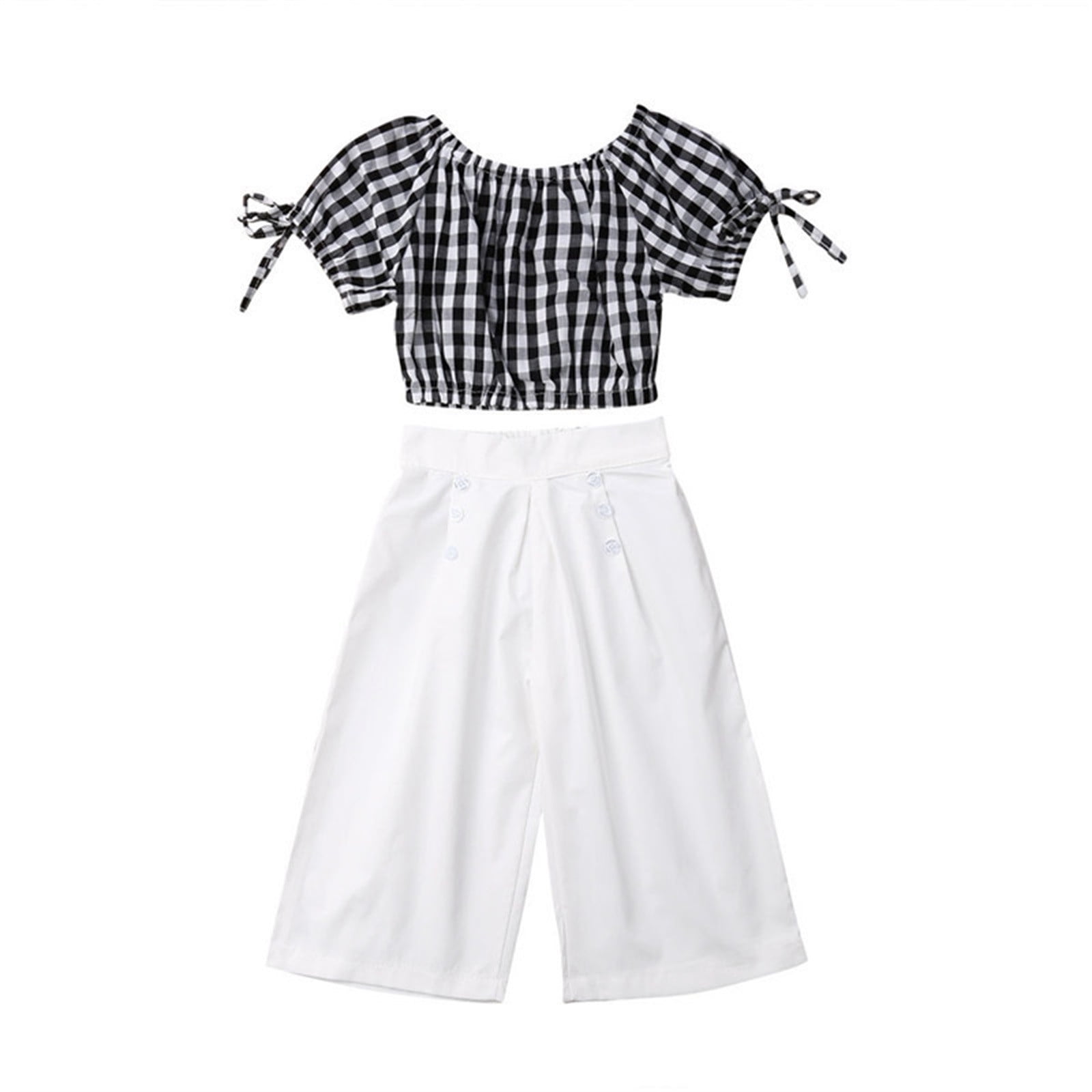YuYuBao Toddler Girls Outfits Sets Summer Short Sleeve Plaid Print Crop ...