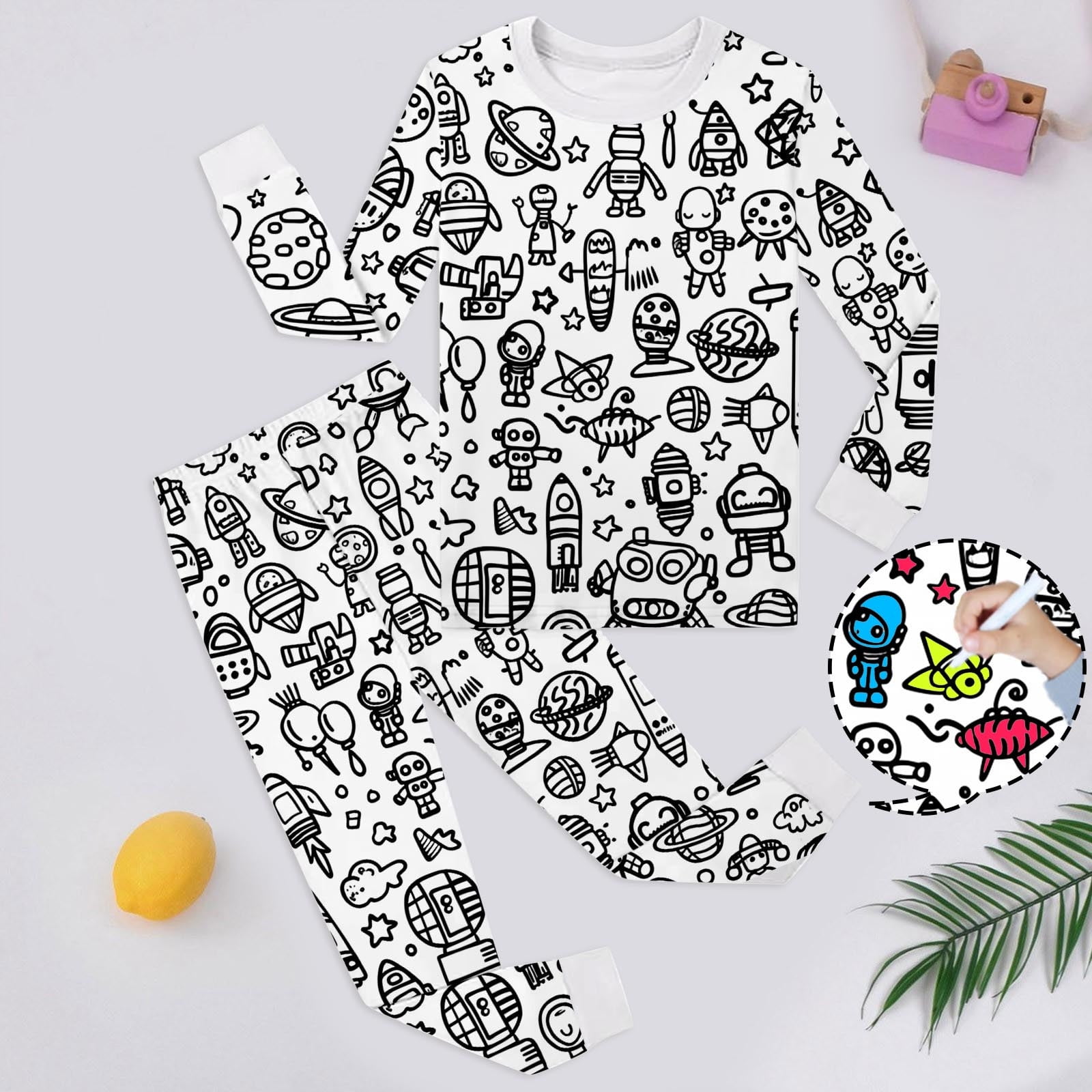 YuYuBao Toddler Girls Pajamas Kids Handmade Doodle Coloring DIY Hand ...