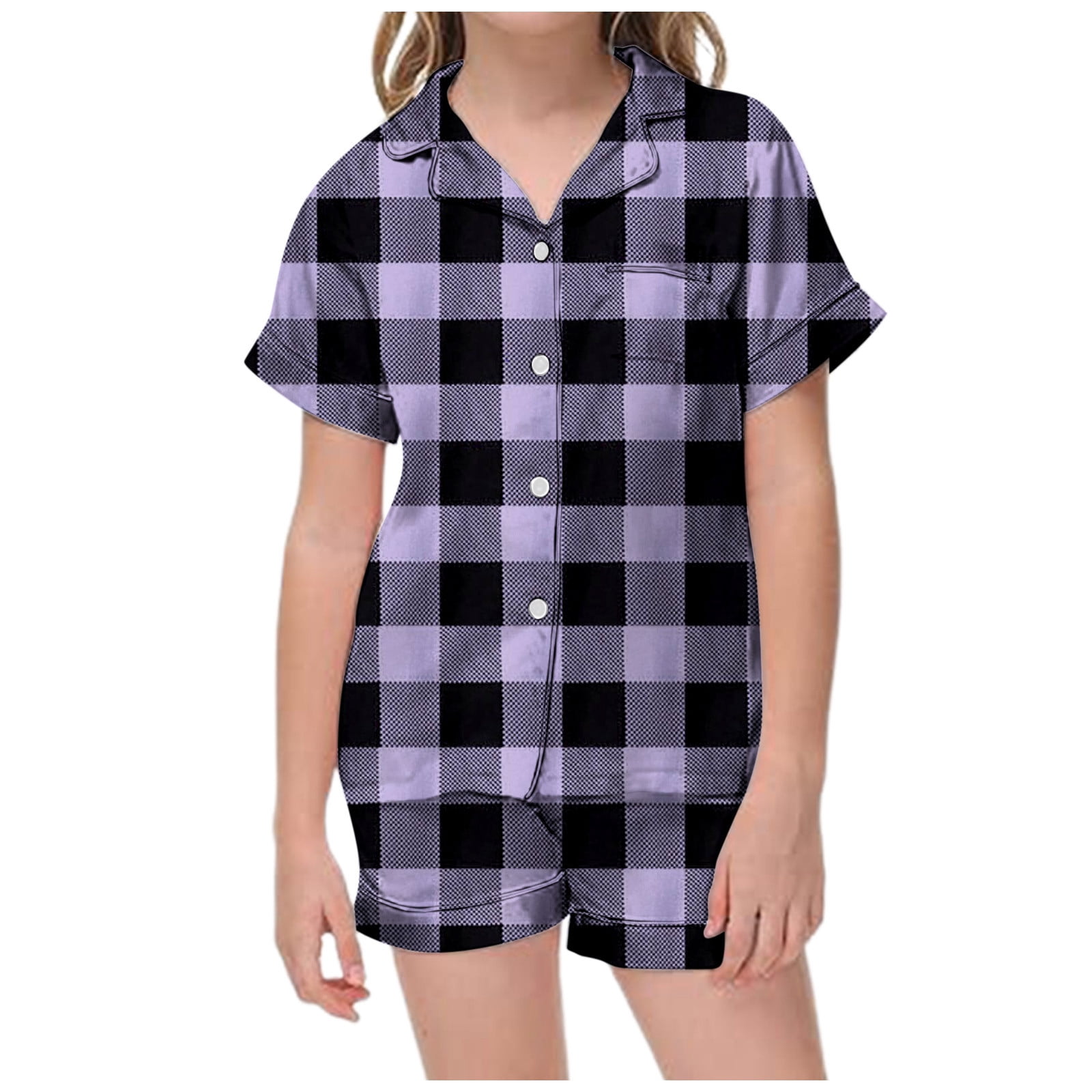 Jamsmile Toddler Girls Pajamas Summer Plaid Print Button Down Tops ...