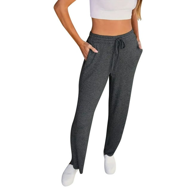 YuYuBao Women Pants Solid Color Loose High Waist Casual Athletic Soft ...