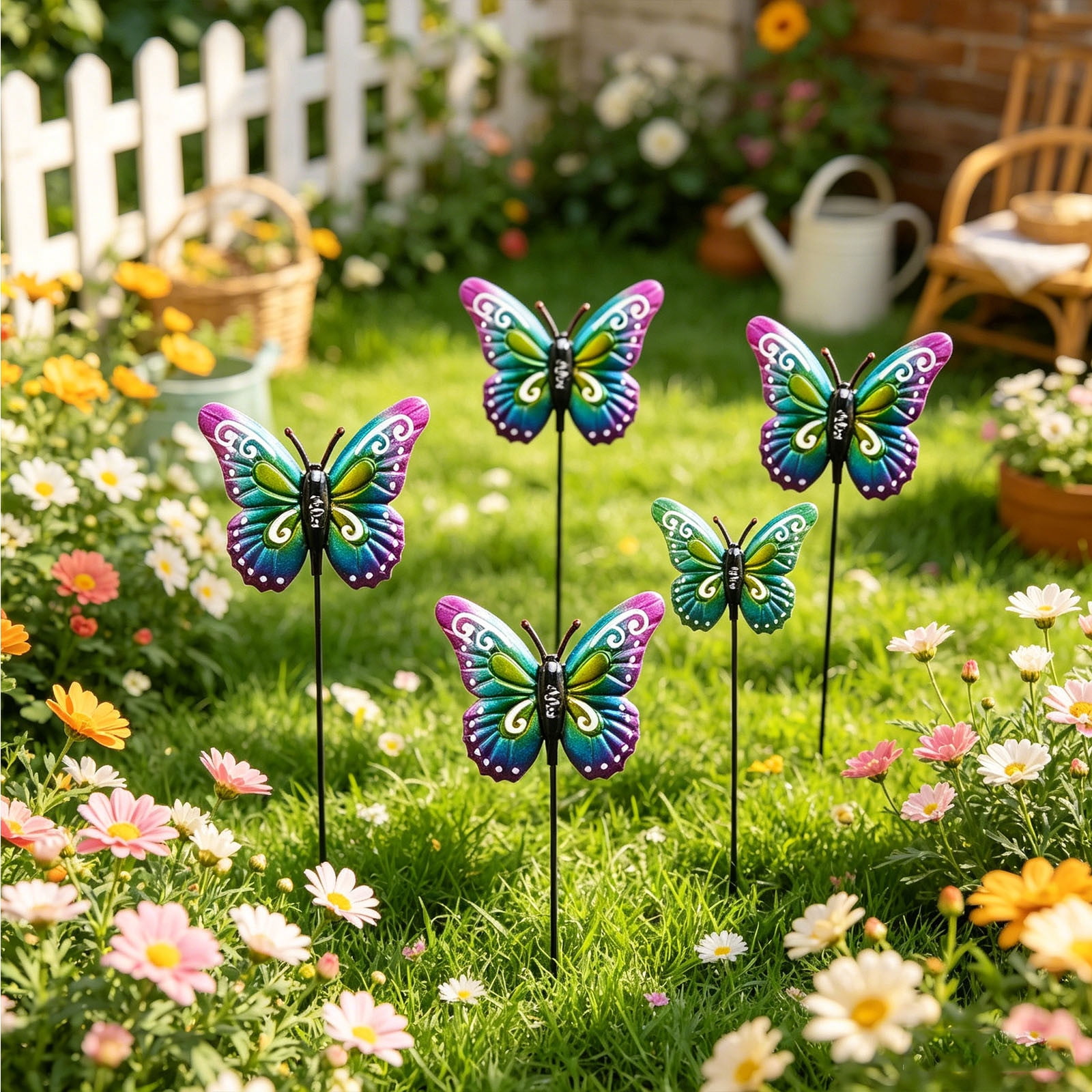 YuanGuangQ 5pc Wrought Iron Butterfly Garden Stake, Decorative Metal ...