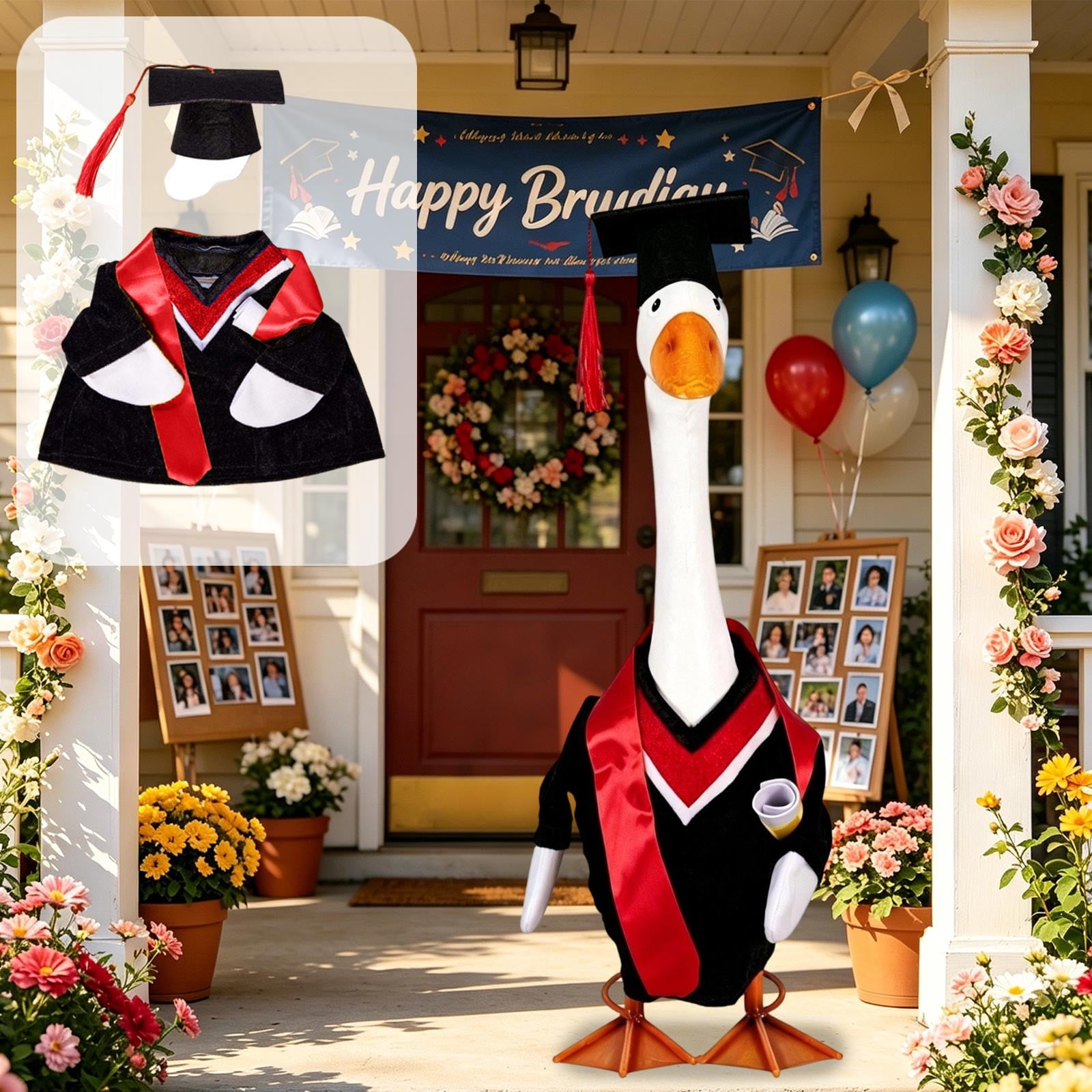 YuanGuangQ Graduation Goose Outfit for 23" Porch Goose,Lawn Goose ...