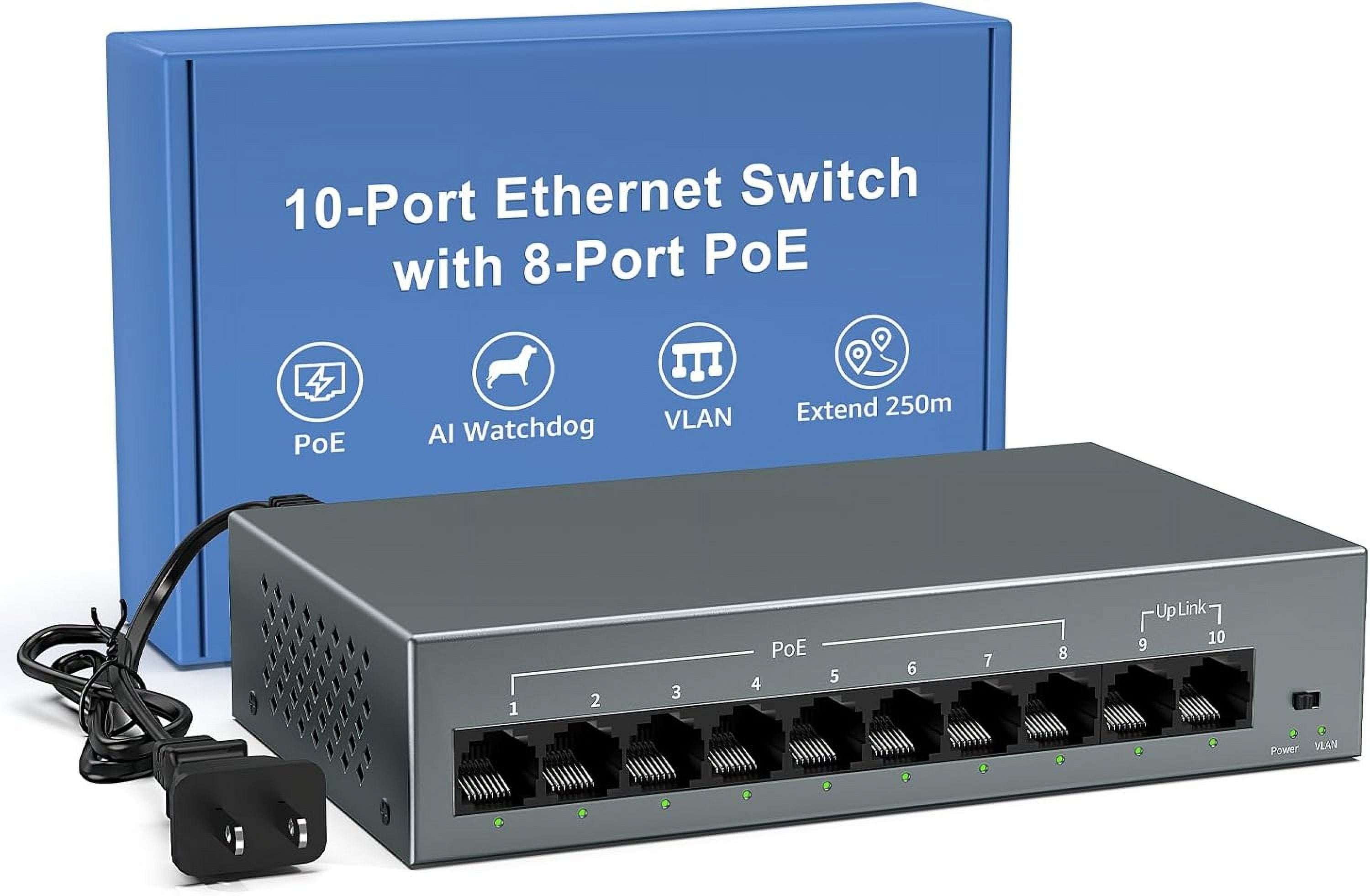 YuanLey 8 Port Gigabit PoE Switch with 2 Gigabit Uplink, 8 Port PoE+ ...