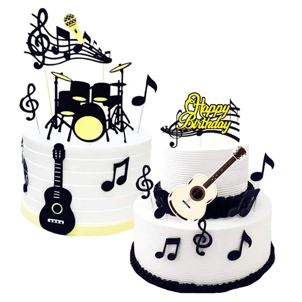 YuanYouTong 32 Pcs FEV6 Guitar Cake Topper, Music Note Birthday Cake ...