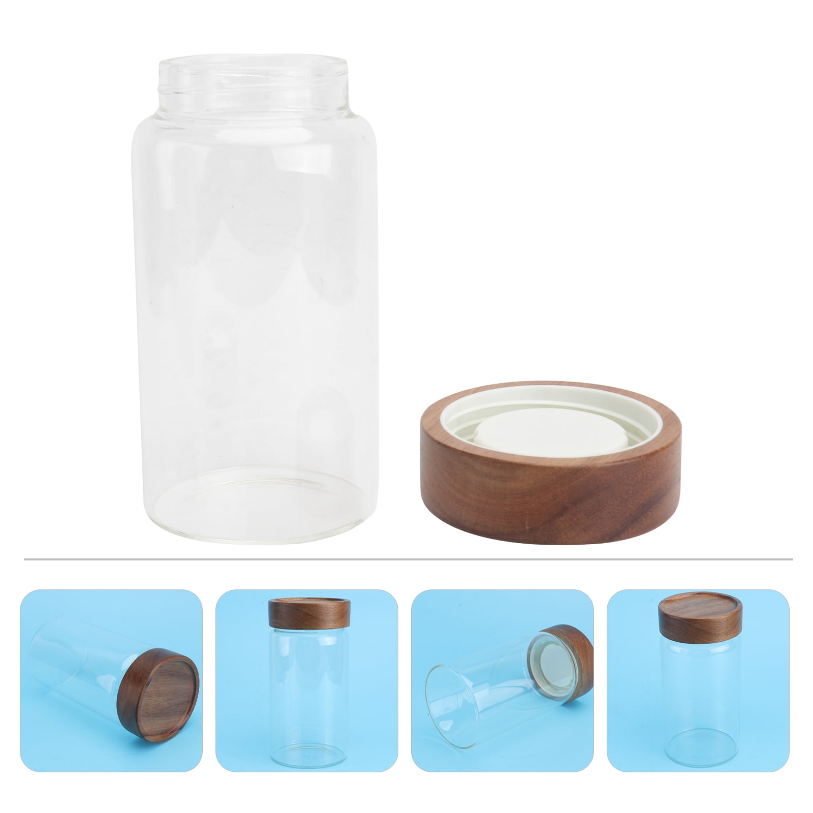 Yuangui 1PC Threaded Mouth Acacia Wood Seal Jar High Borosilicate Glass ...