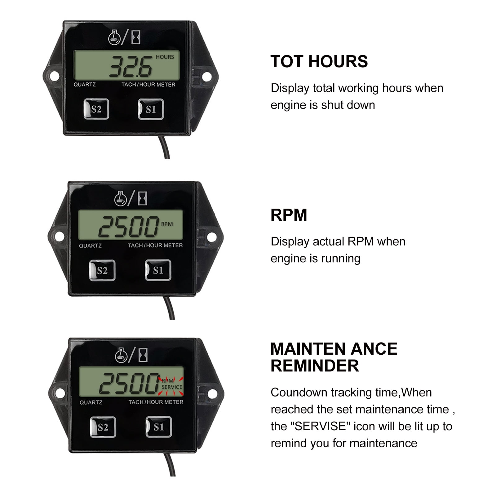 Yuangui 1pc Inductive Tachometer Motorcycle Digital Timer Engine Motors ...