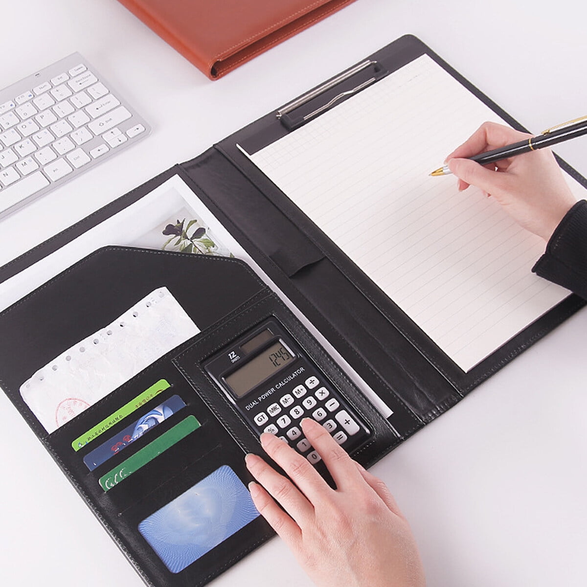 Yuangui Black Leather A4 Document Organizer with Clip & Pocket ...