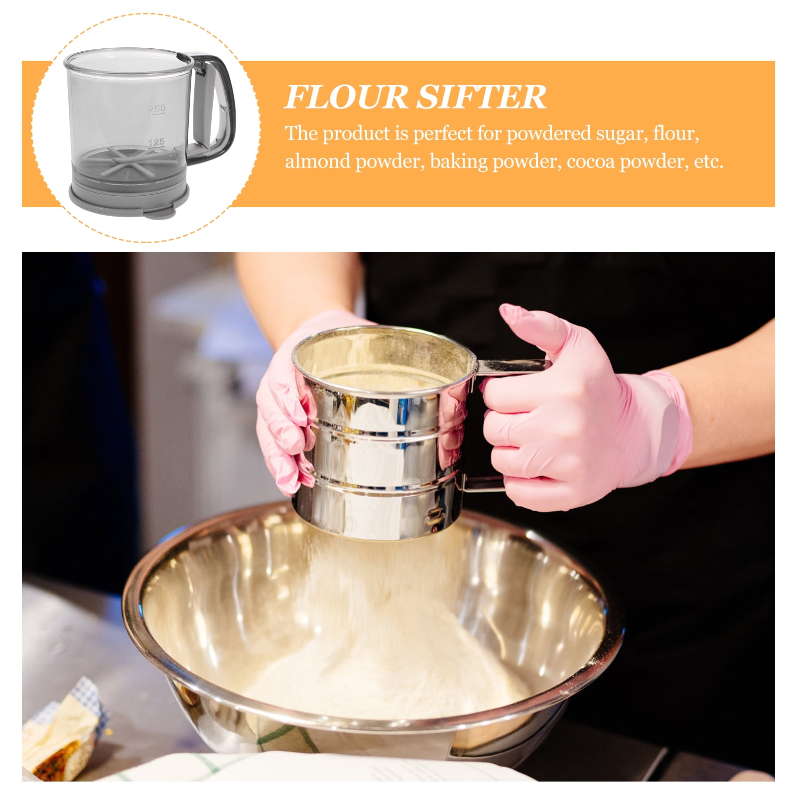 Yuangui Stainless Steel Double Layer Flour Sifter with Lid - Baking ...