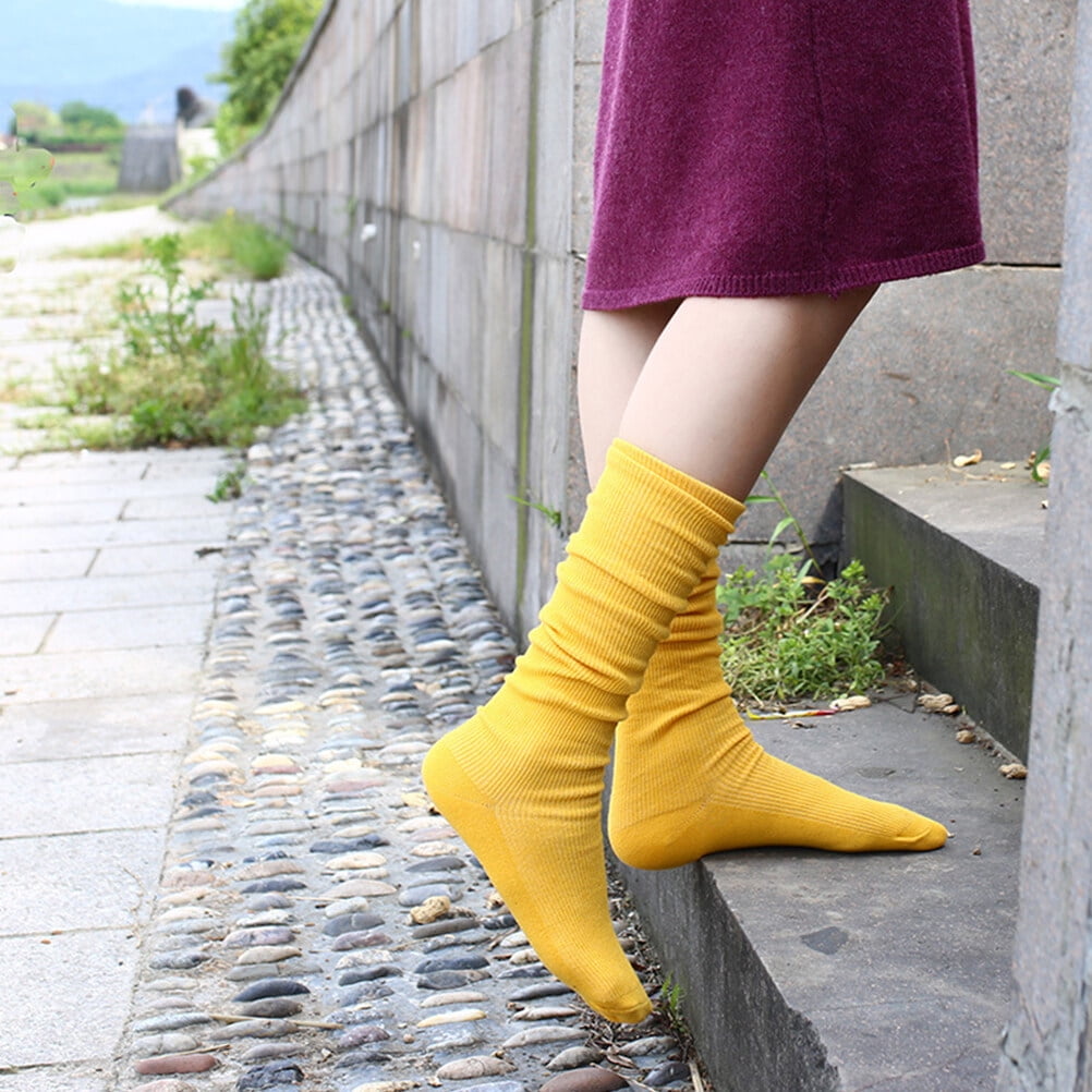 Yuangui Women Stack of Socks Candy Solid Color Cotton High Tube Knee ...