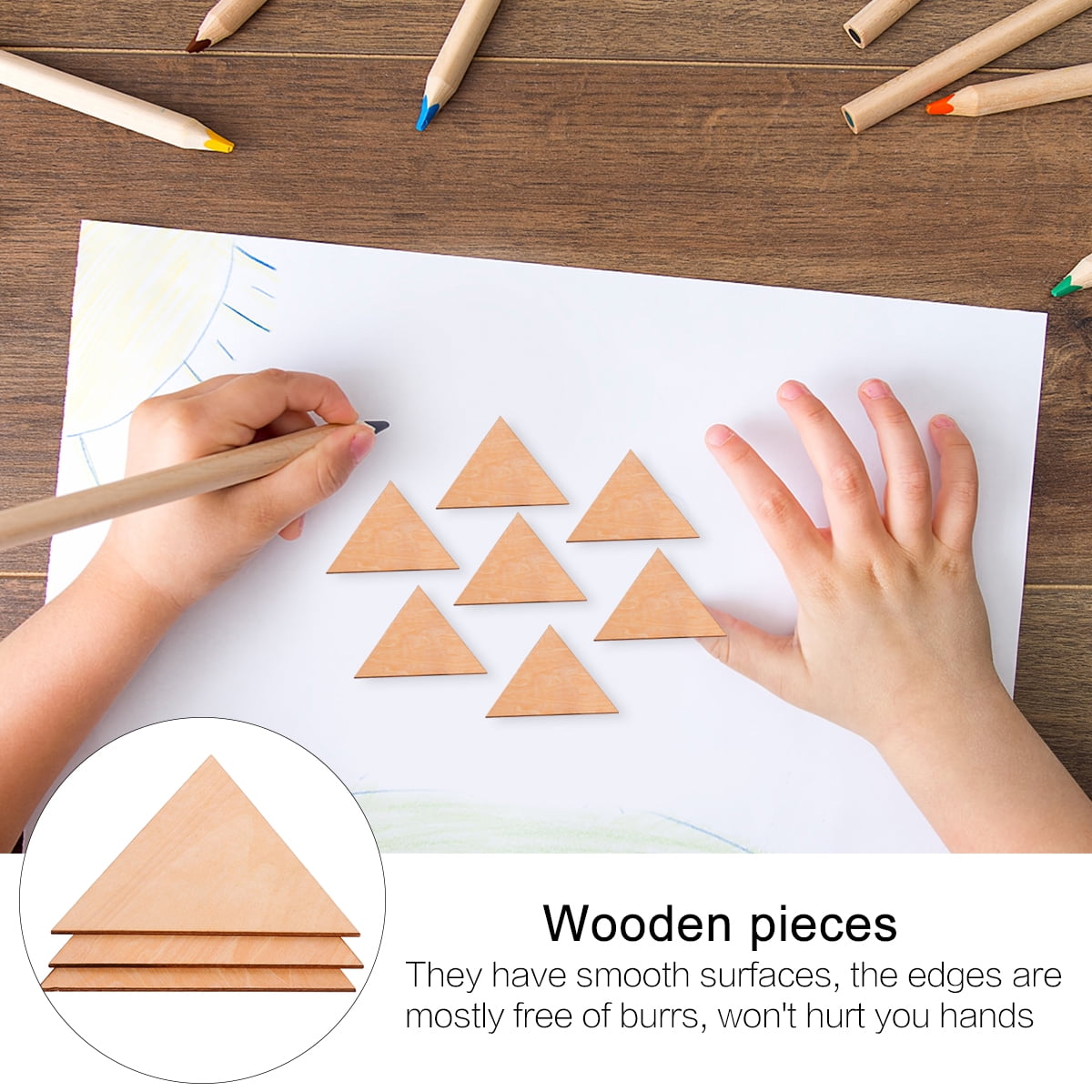 Yuangui Wooden Wood Crafts Triangle Cutouts Small Slices ...