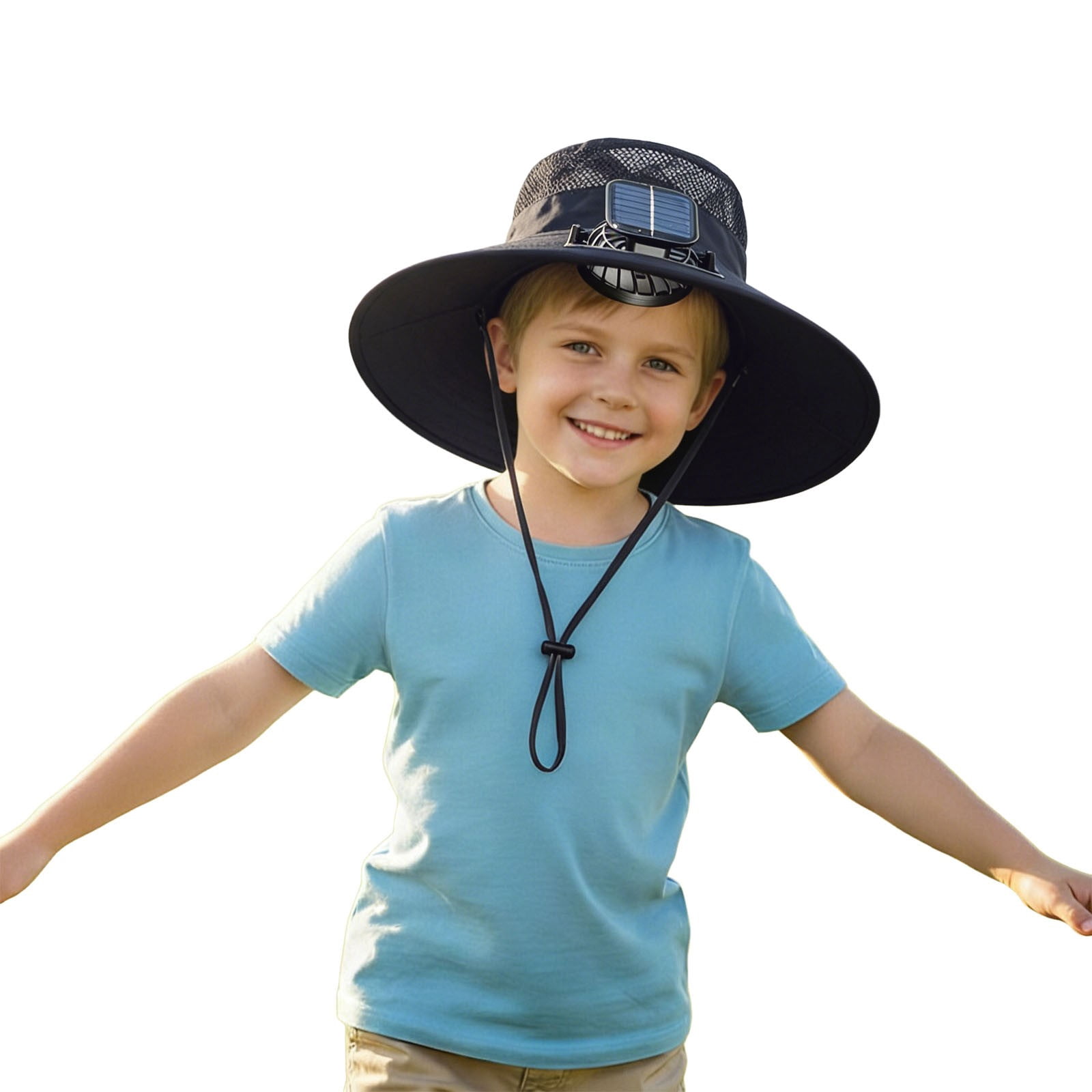 Yuanlong Kids' Solar Powered Fan Sun Hat Summer Bucket Hat Solid Color ...