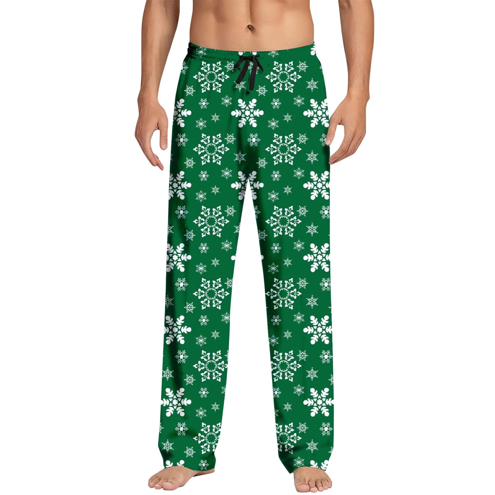 Yuanlong Men Pants Snowflake Patterns Drawstring Elastic Waist Wide Leg ...
