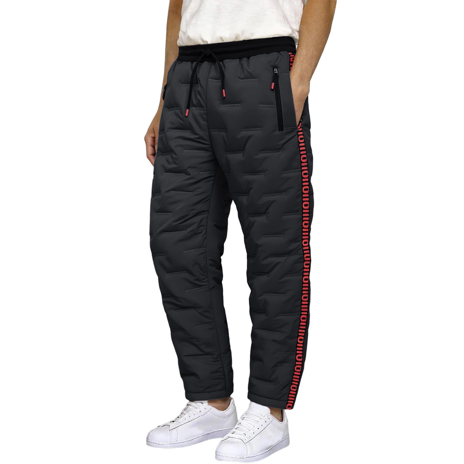 Yuanlong Men Pants Zipper Pockets Drawstring Elastic Waist Lined Plain ...