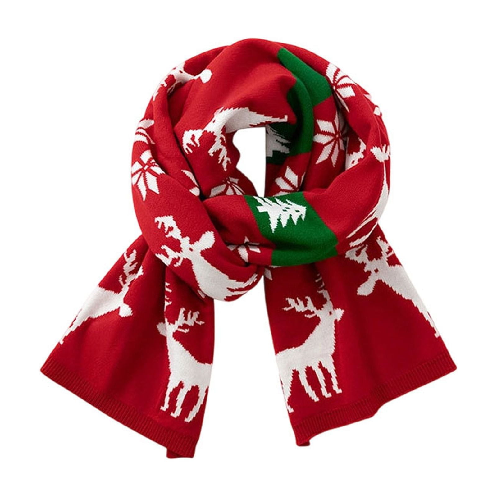 Yuanlong Winter Scarves Christmas Tree Snowflake Pattern Ribbed Knitted ...
