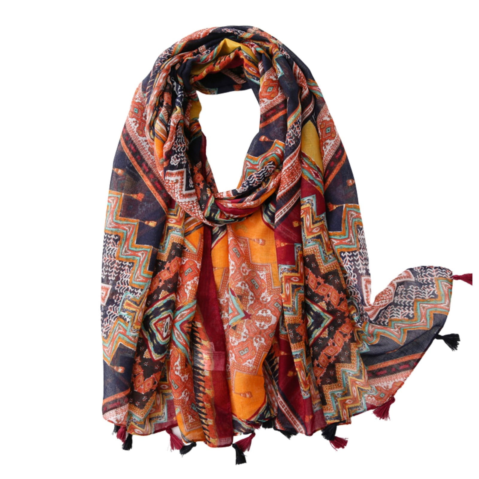 Yuanlong Winter Scarves Poncho Long Open Front Boho Print Scarf Capes ...