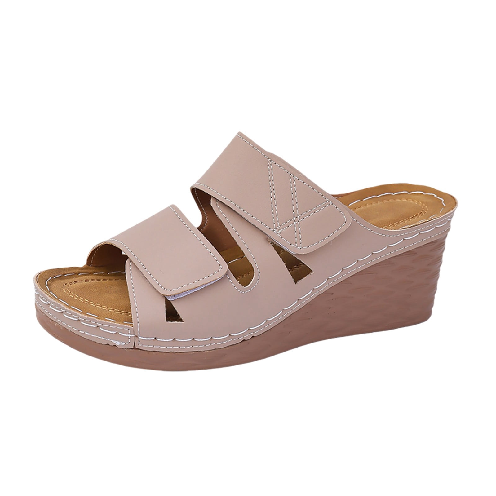 Yuanlong Women's Slides Sandals Faux Leather With Adjustable Hook Loop ...