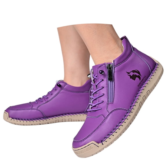 Yuanlong Women's Sneakers Synthetic Leather Hand Sewn Lace Up Mid Top ...