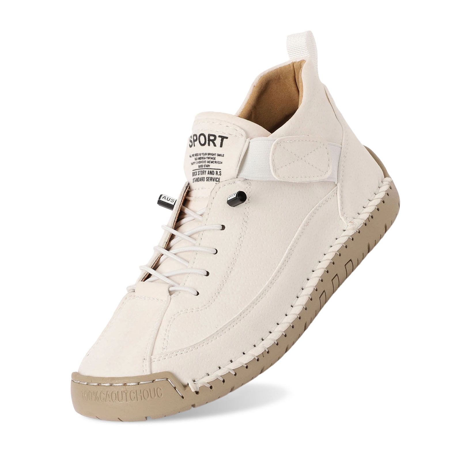 Yuanlong Women's Sneakers Synthetic Leather Hand Sewn Mid Top Lace Up ...