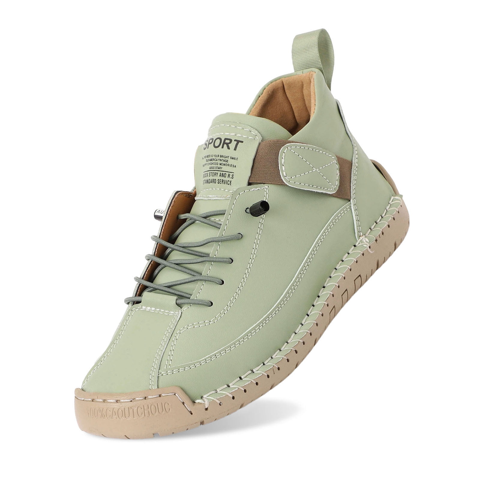 Yuanlong Women's Sneakers Synthetic Leather Hand Sewn Mid Top Lace Up ...