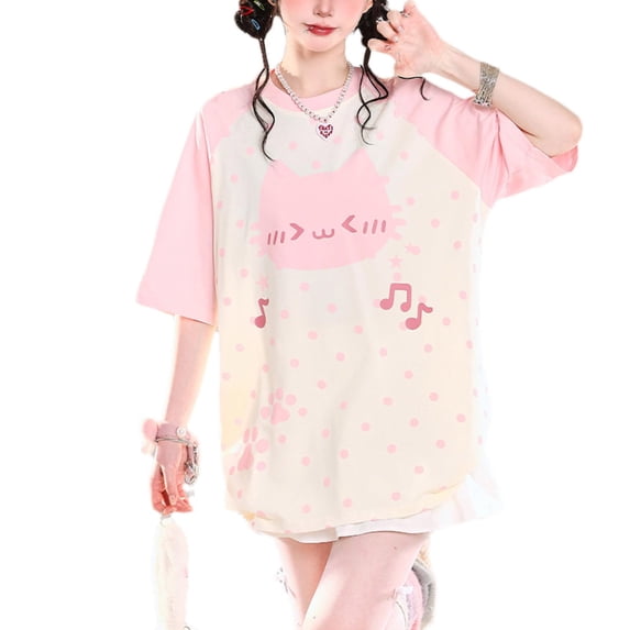Yuanlong Women's T Shirts Crew Neck Raglan Elbow-Length Loose Fit ...