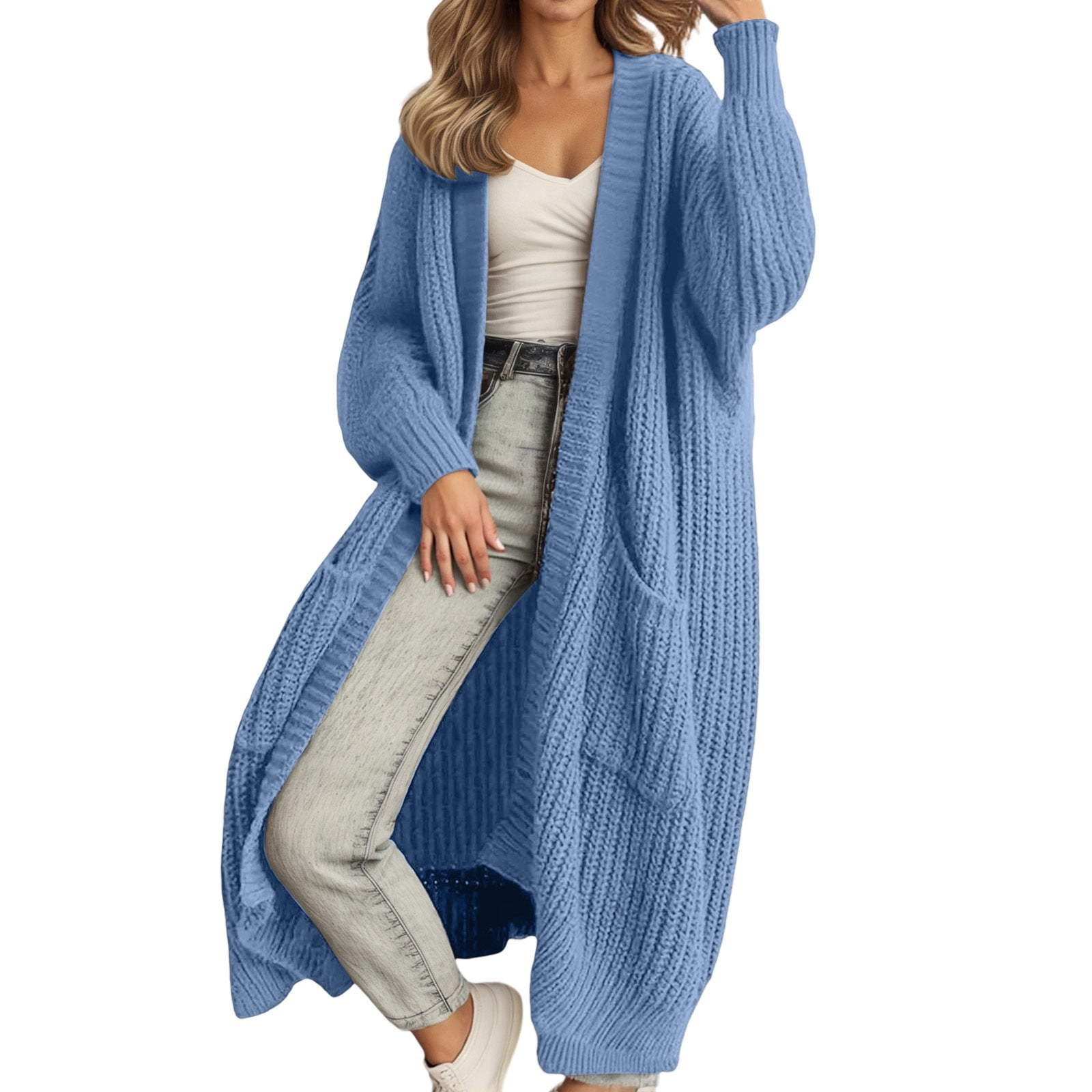 Yuanlong Womens Cardigans Oversized Casual Long Plain Full Slevee Knit ...